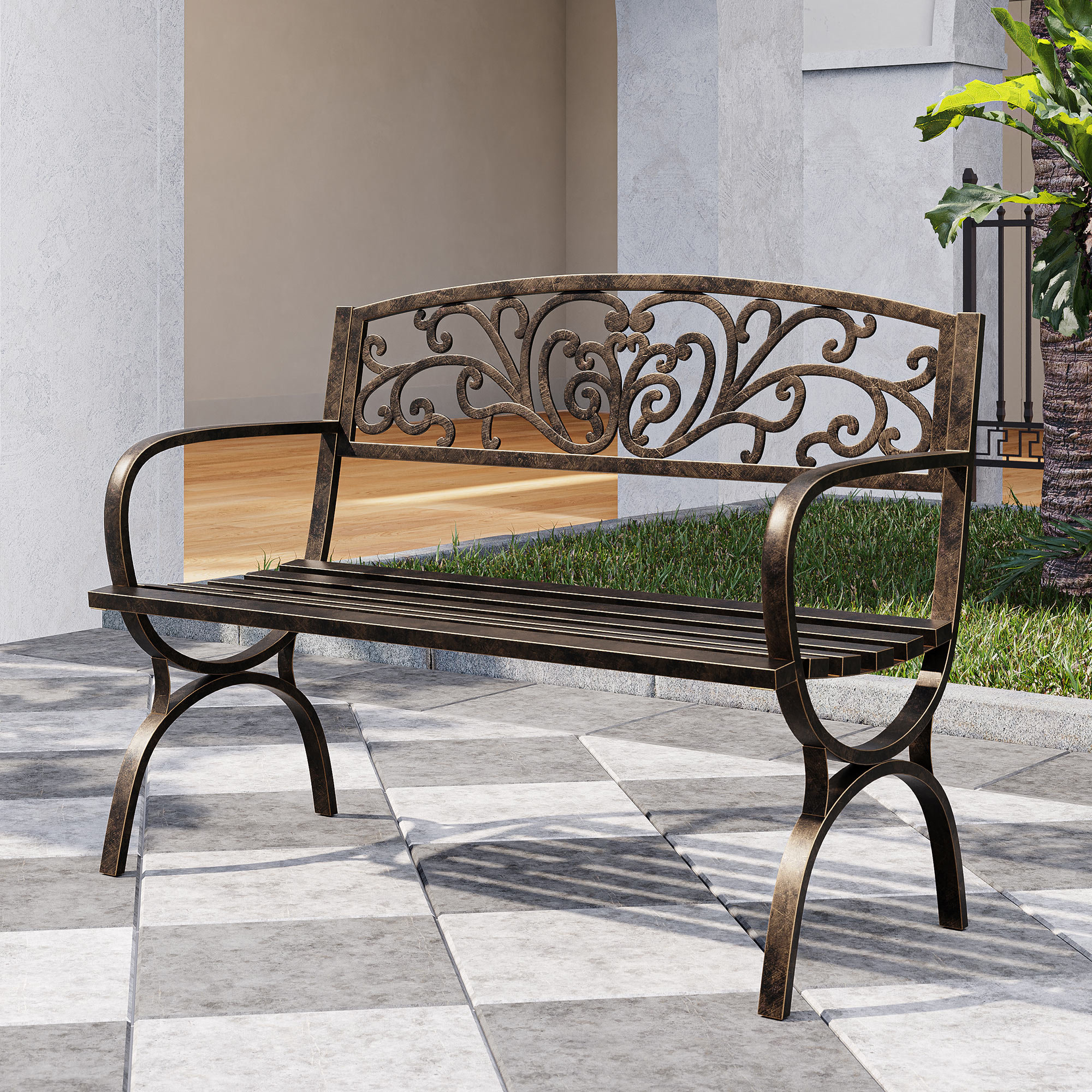 Charlton Home Lundberg 49.8'' W Outdoor Metal Garden Bench & Reviews ...