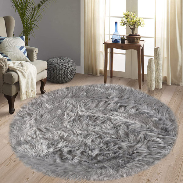 Faux Fur Gray & Silver Area Rugs You'll Love | Wayfair
