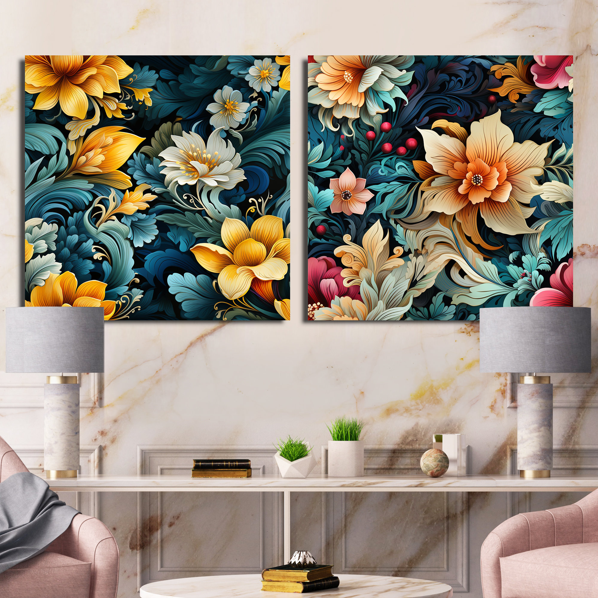Design Art Multicolor Tropical Fusion Floral Pattern - Floral Square ...
