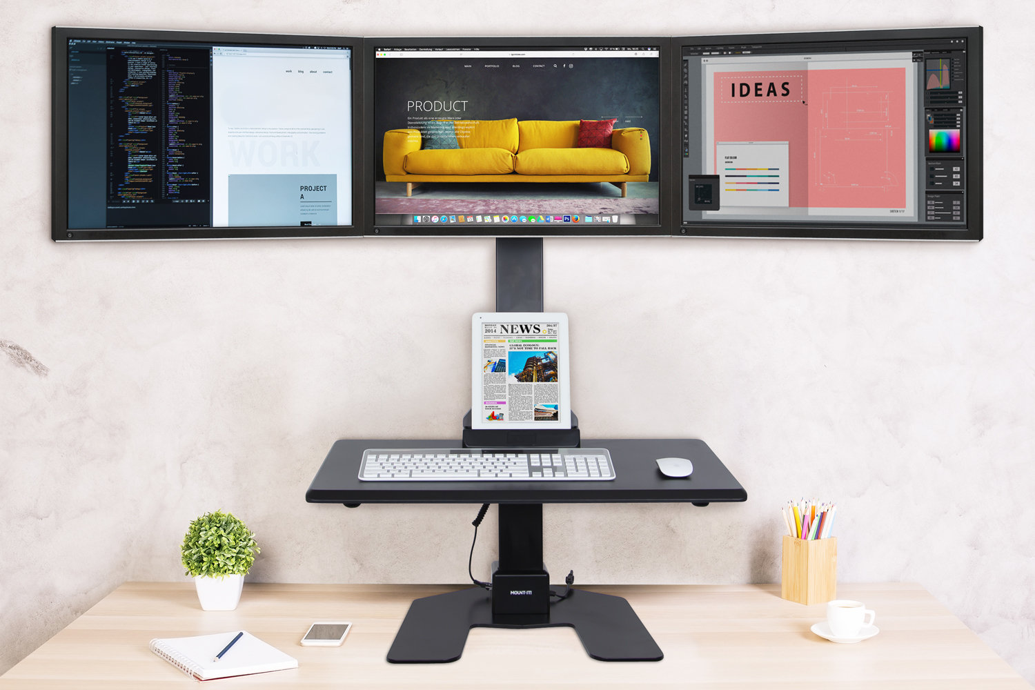 Mount-it Triple Monitor Electric Height Adjustable Standing Desk ...