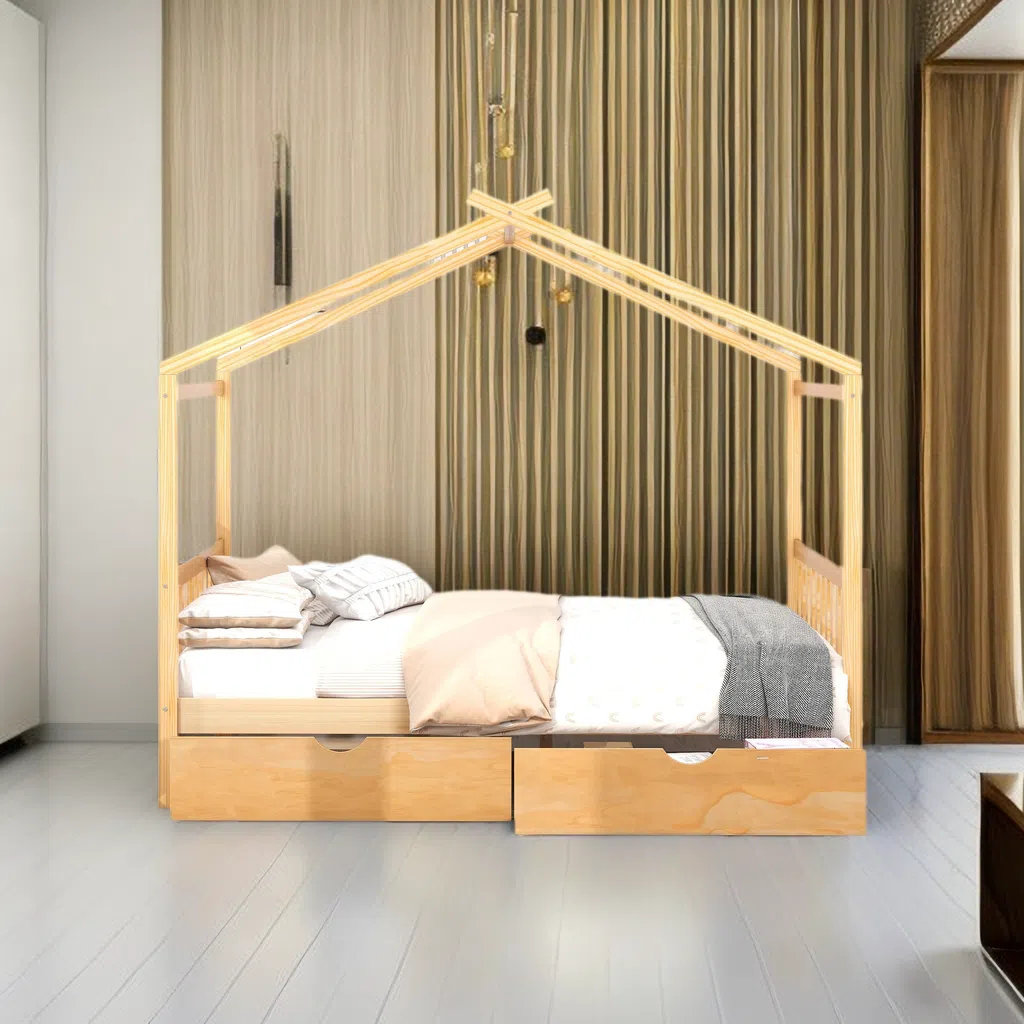 Latitude Run® Full Size House Platform Bed With Two Drawers,Headboard ...