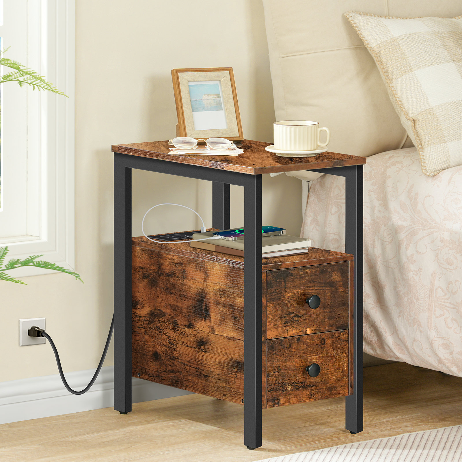 17 Stories 24'' Tall 2 - Drawer End Table with Storage and Charging Station & Reviews | Wayfair