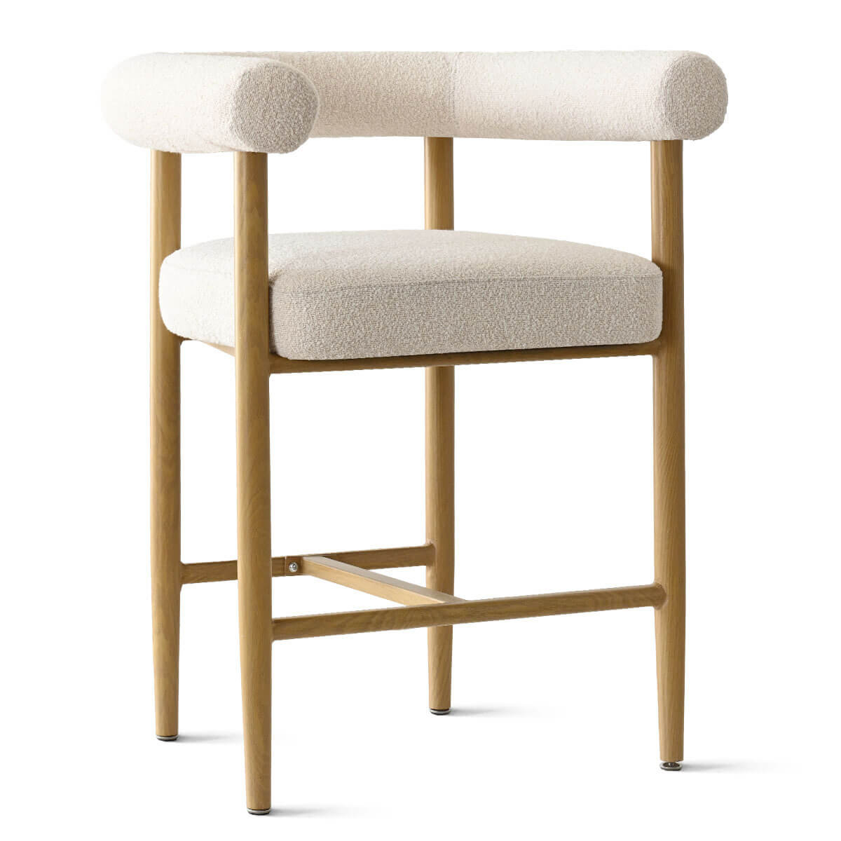 Mercer41 24" Beige Boucle Counter Stool with Arm | Wayfair