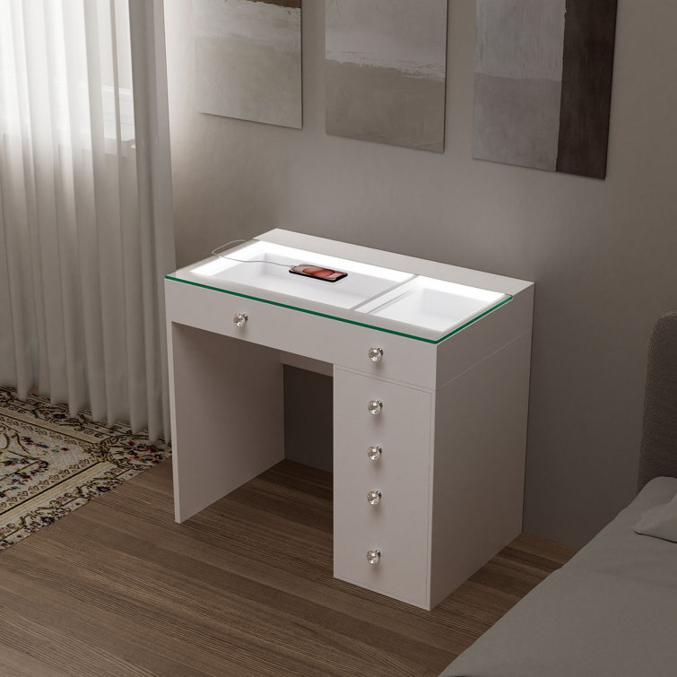 Ivy Bronx Cyrita Dressing Table with Mirror LED Lights & Reviews ...