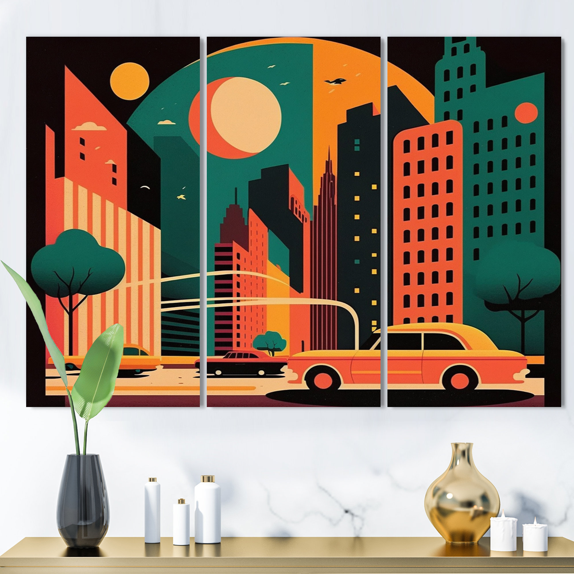 Red Barrel Studio® Futuristic Cityscape I - 3 Piece Print on Canvas ...