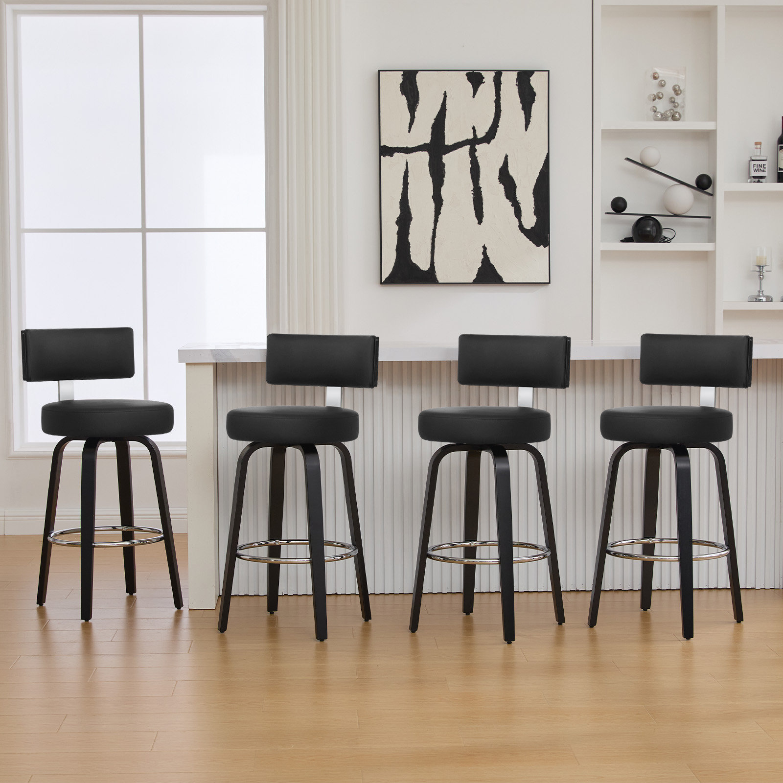 Corrigan Studio Swivel Upholstered Stool With T-Shaped Backrest ...