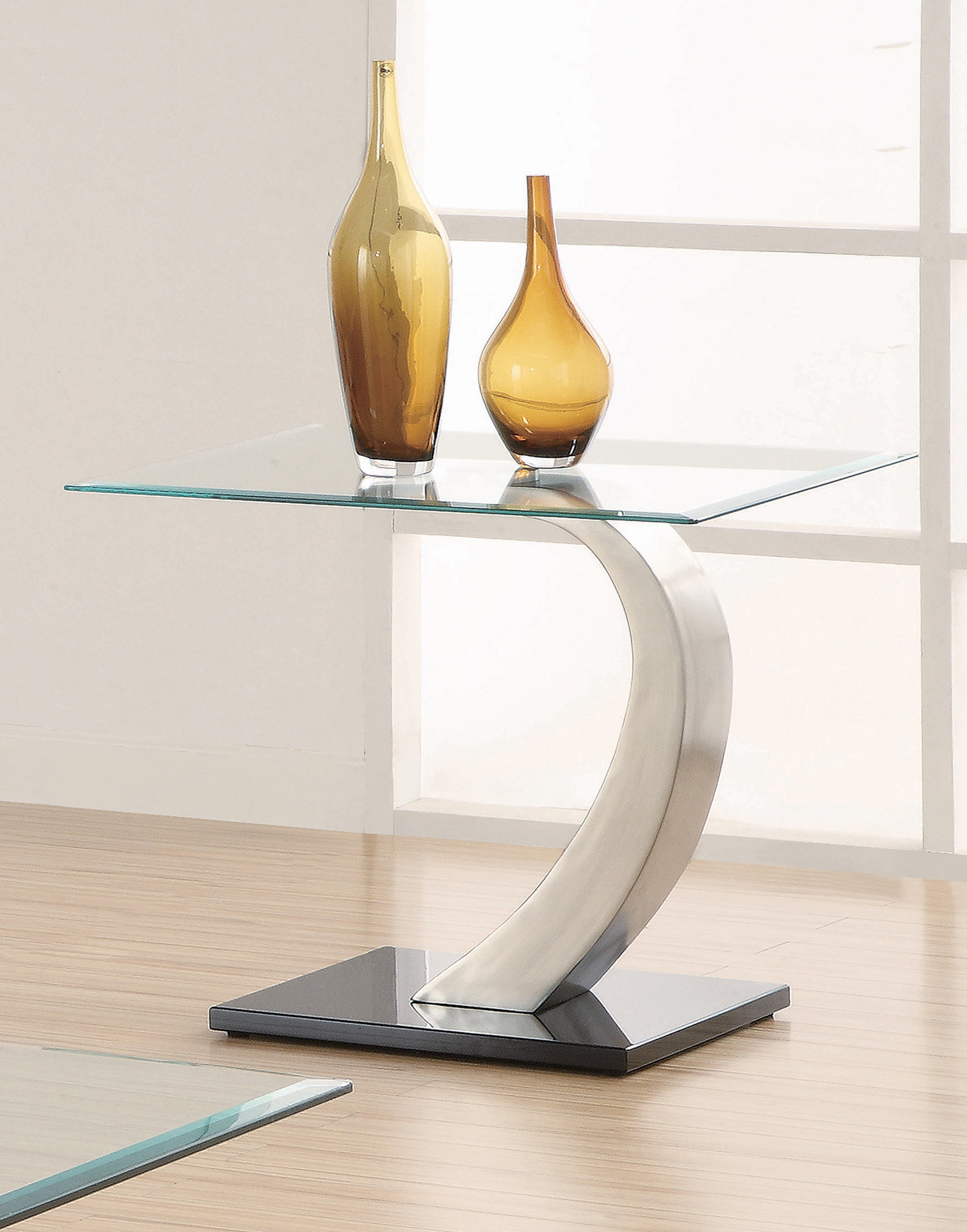 Orren Ellis Blaydin End Table with Glass Top in Clear and Satin | Wayfair