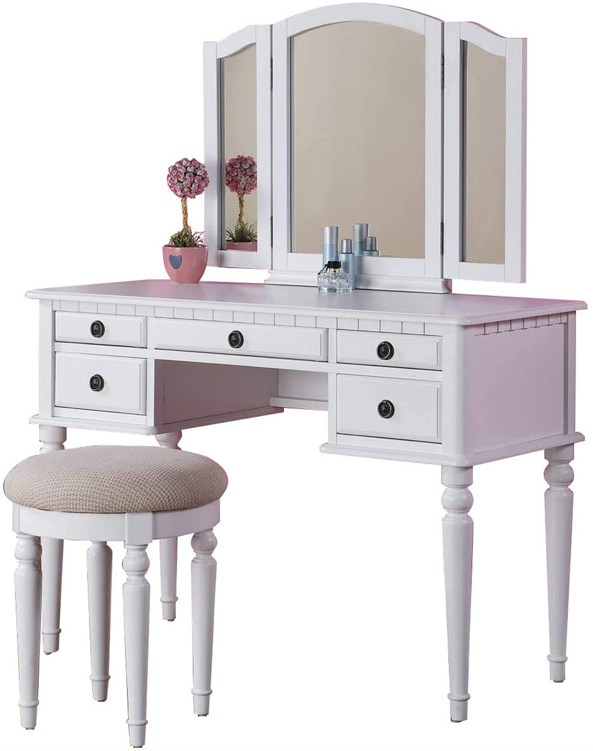 Rosdorf Park Makeup Vanity With Foldable Mirror, Stool, Drawers ...