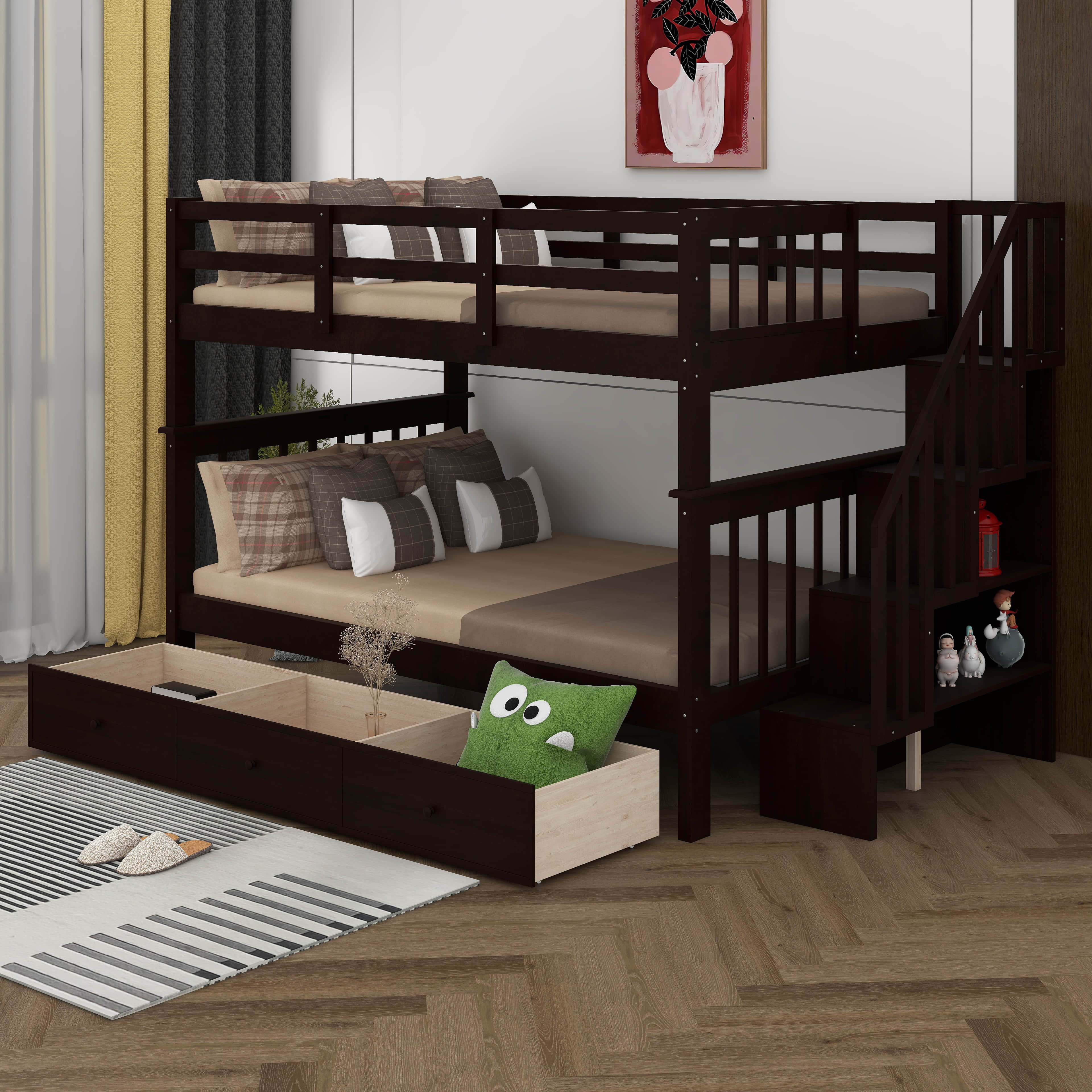 Harriet Bee Full Over Full Bunk Beds With 3 Storage Drawers And ...