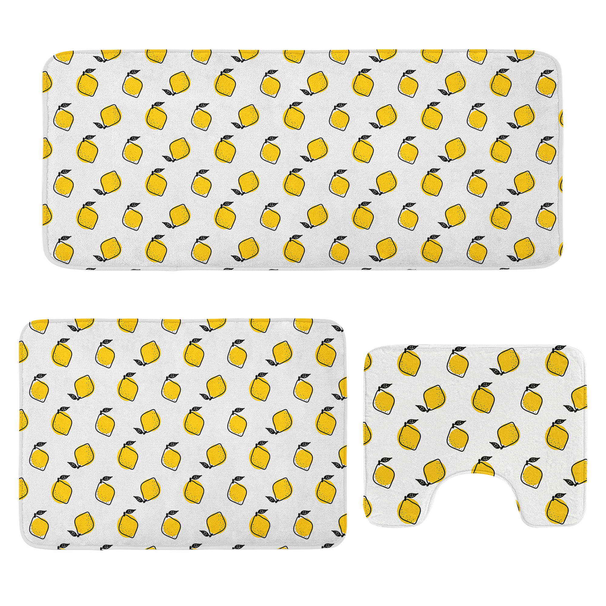 East Urban Home Yellow and White Bathroom Rug Set 3 Pieces U-Shape ...