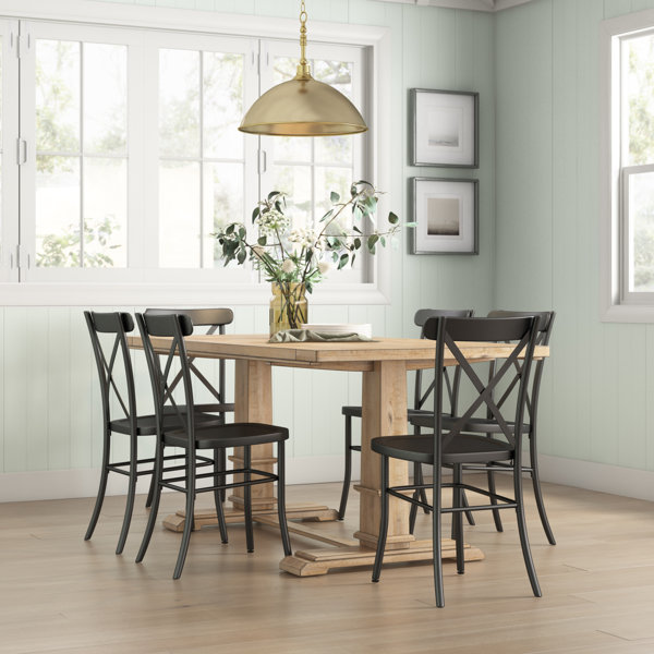 Kelly Clarkson Home Hudson Trestle Dining Table with Steel Chairs ...