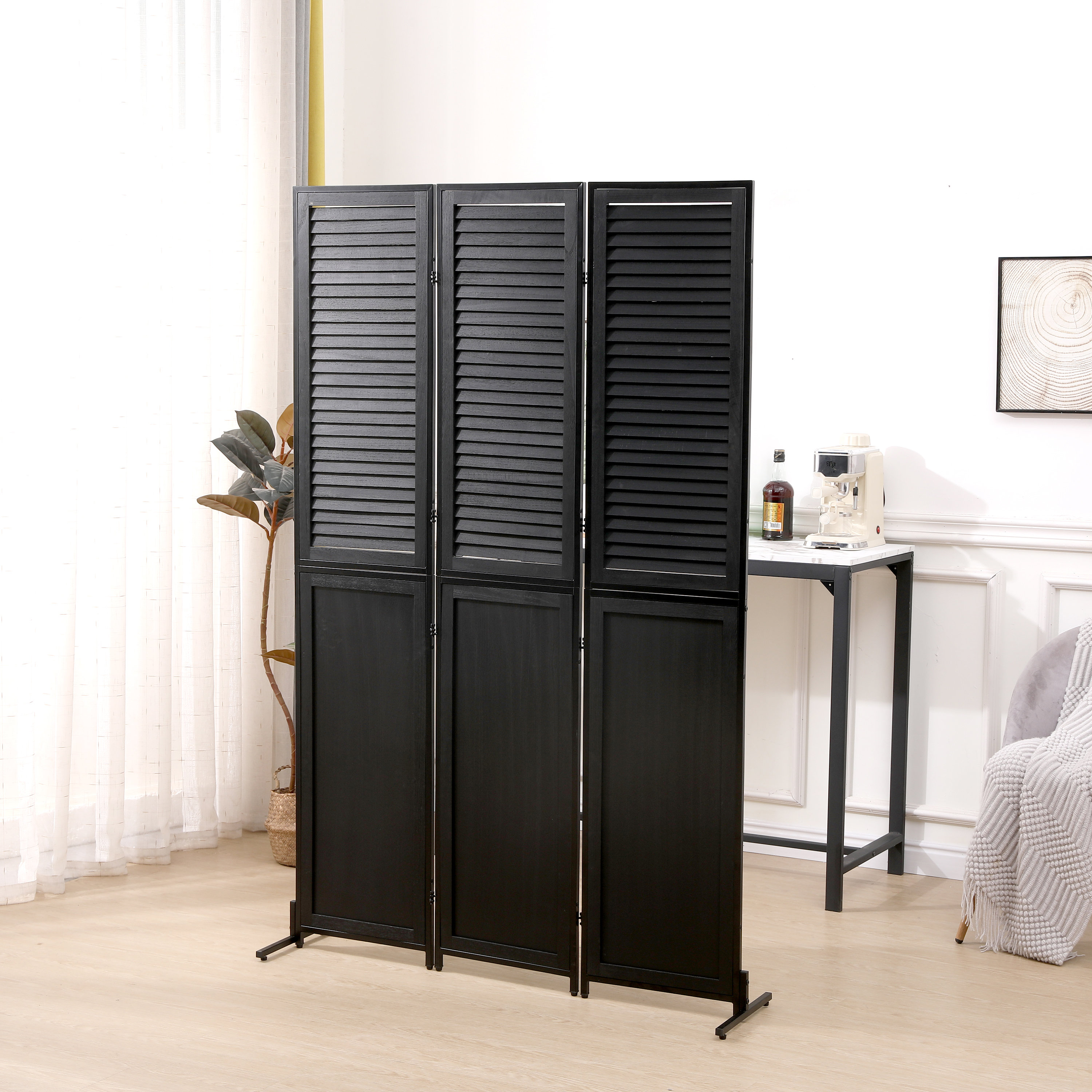 Hokku Designs Rustic 3 Panel Room Divider 6Ft Wood Folding Privacy ...