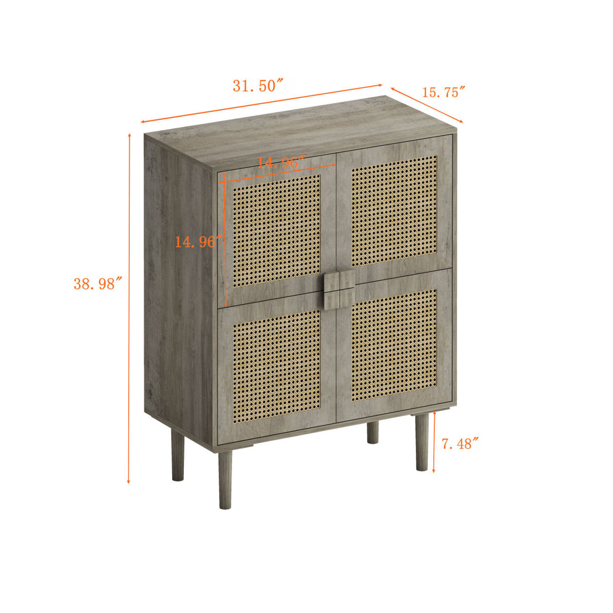 Ebern Designs 4-Doors Rattan Mesh Storage Cabinet Sideboard With Eight ...