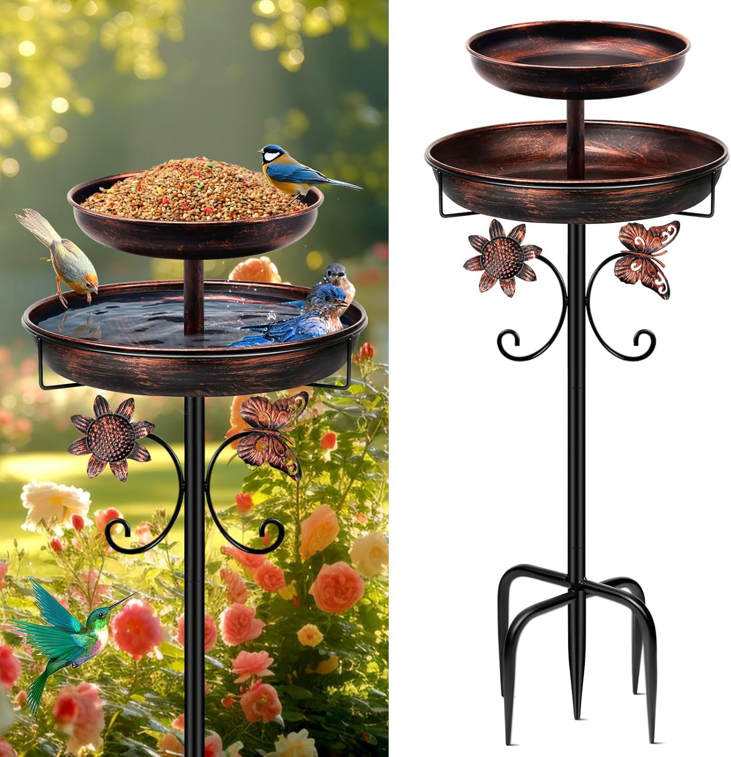 August Grove 42In Vintage Freestanding Birdbaths For Outdoors Double ...