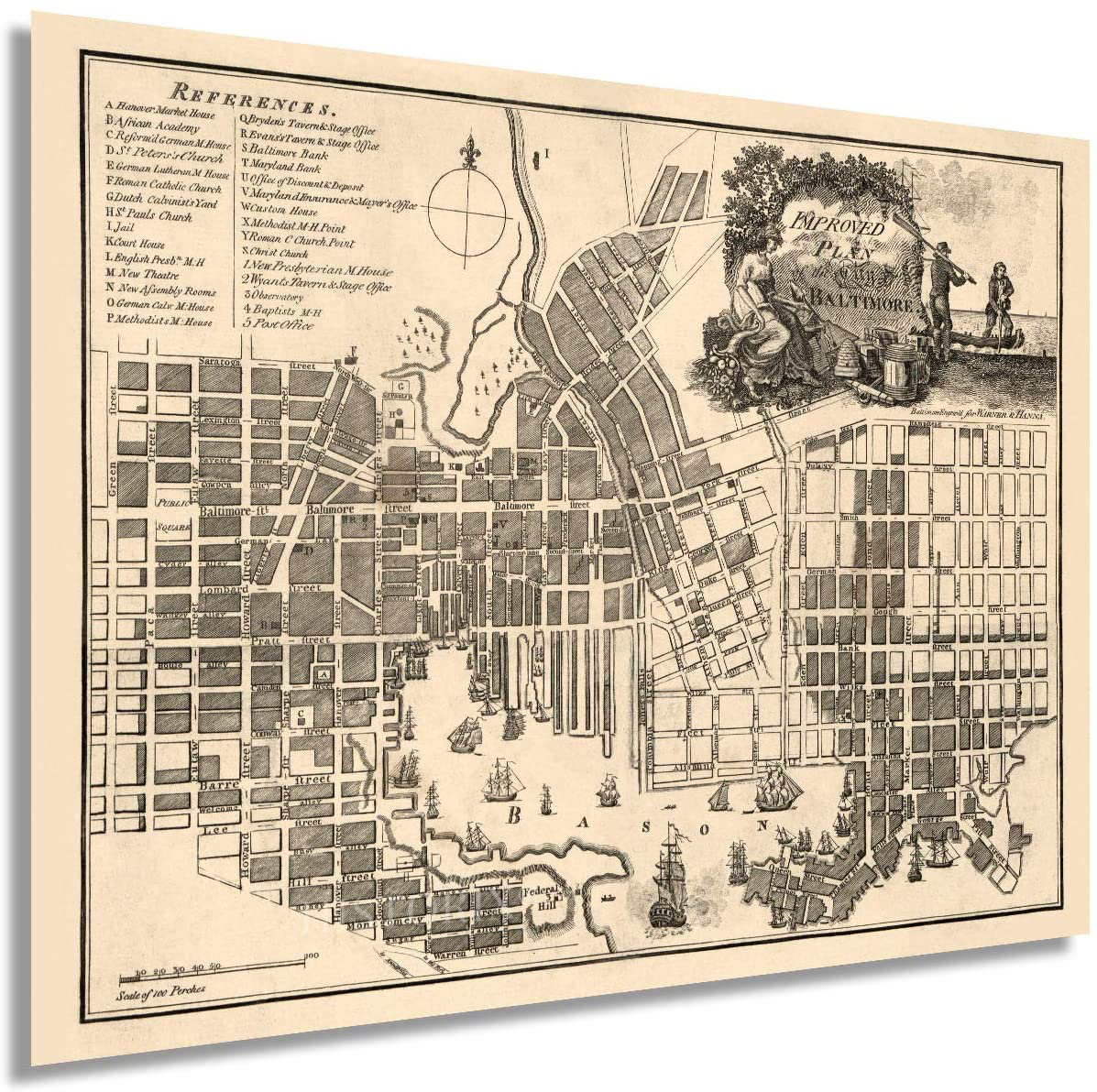 HISTORIC PRINTS HISTORIX Vintage 1804 Baltimore Map Poster - 18X24 Inch ...