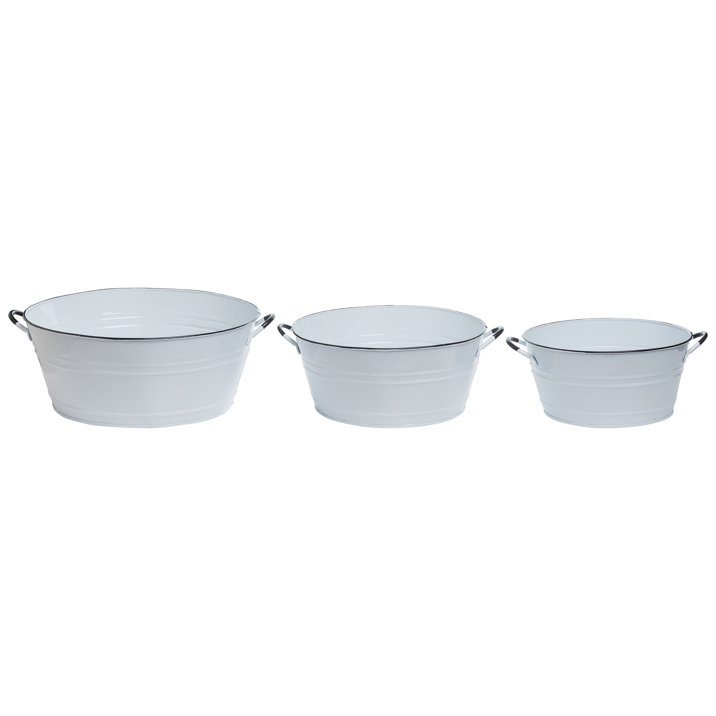 Gracie Oaks VIP Wood 13.25 in. White Round Enamel Tubs Set of 3 | Wayfair