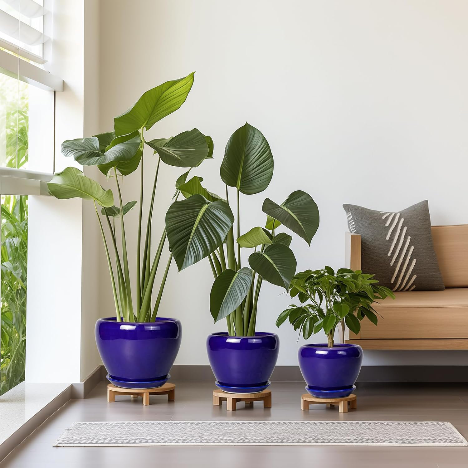 Lark Manor™ Set Of 3 Blue Ceramic Plant Pots (10