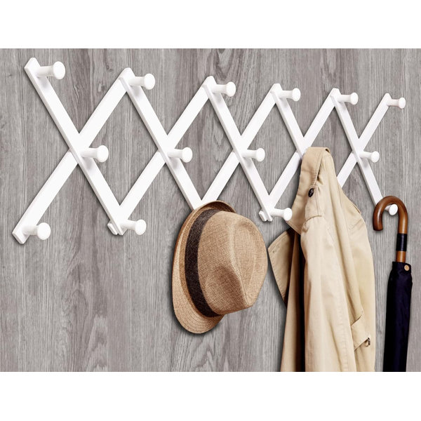 Latitude Run® Wood Accordion Wall Rack 17 Hooks (Pegs), Expandable Wall ...