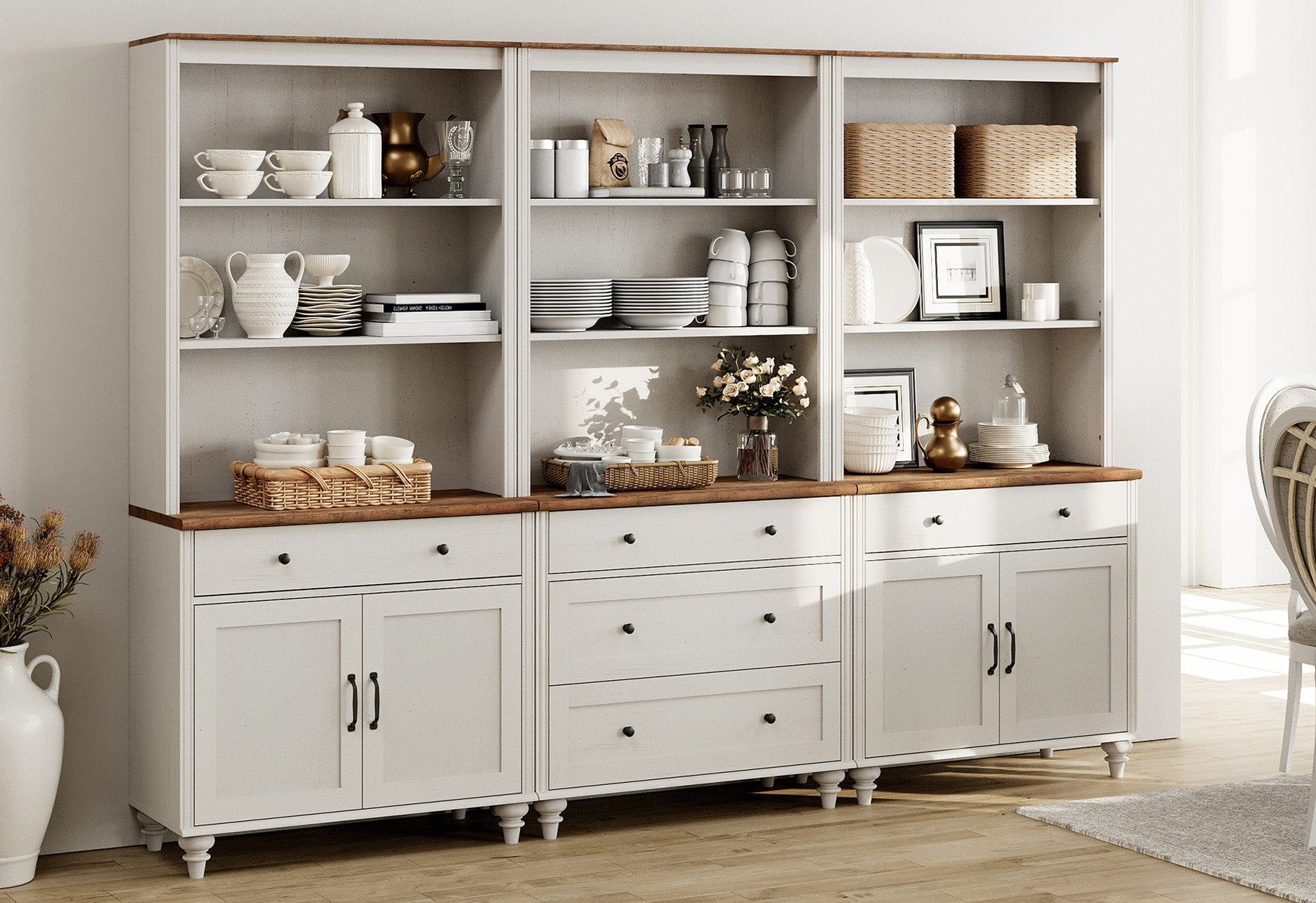 Canora Grey 101'' Kitchen Pantry Cabinets With Bar Hutch, Mid-Century ...