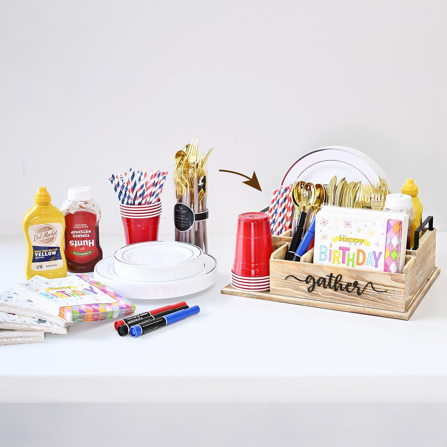 Ophelia & Co. Wooden Paper Plate Dispenser Holder with 8 Compartments ...