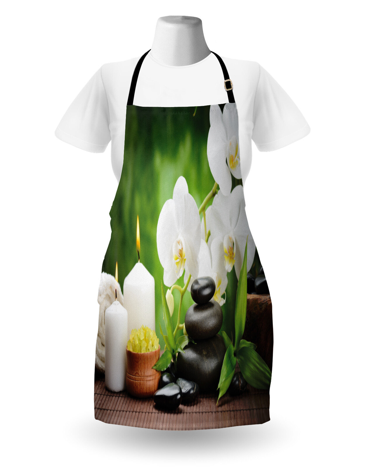 East Urban Home Spa Apron Unisex, Stones and Orchids, Adult Size, White ...