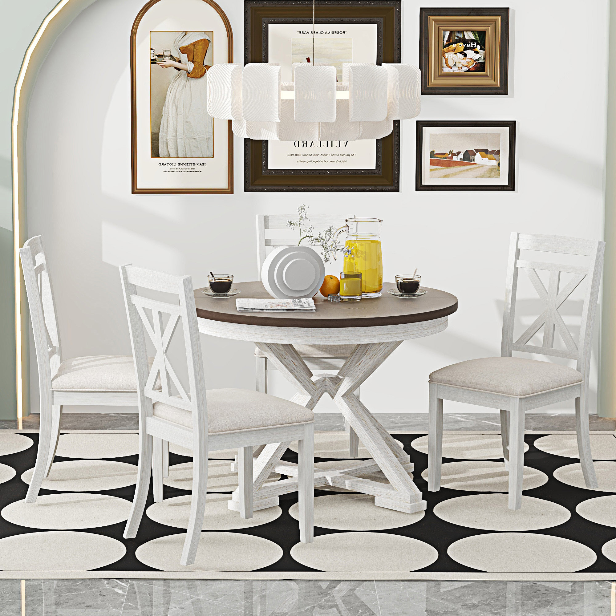 August Grove® Retro Functional Dining Table Set Round Table and 4 ...