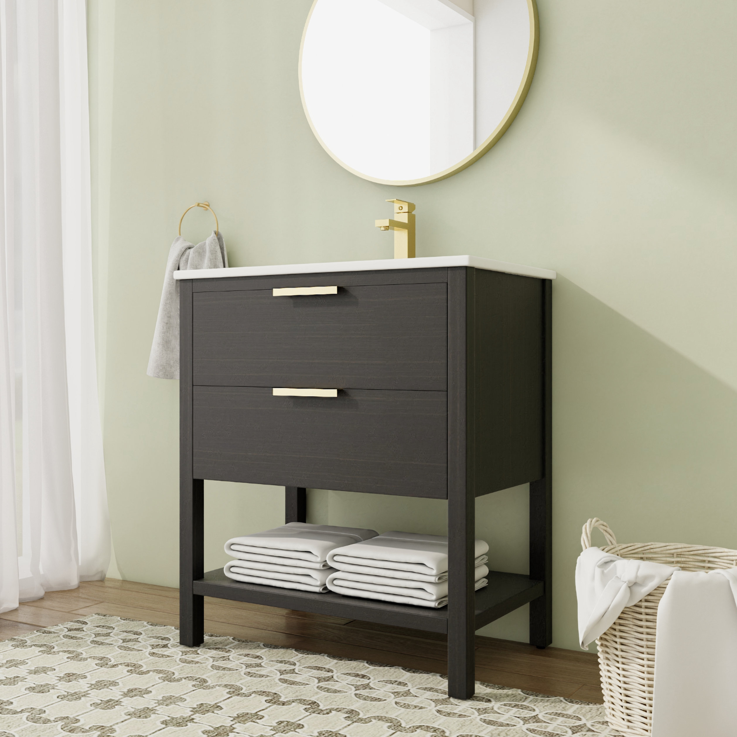 Ebern Designs 30 inch Free standing Single Bathroom Vanity With Ceramic ...