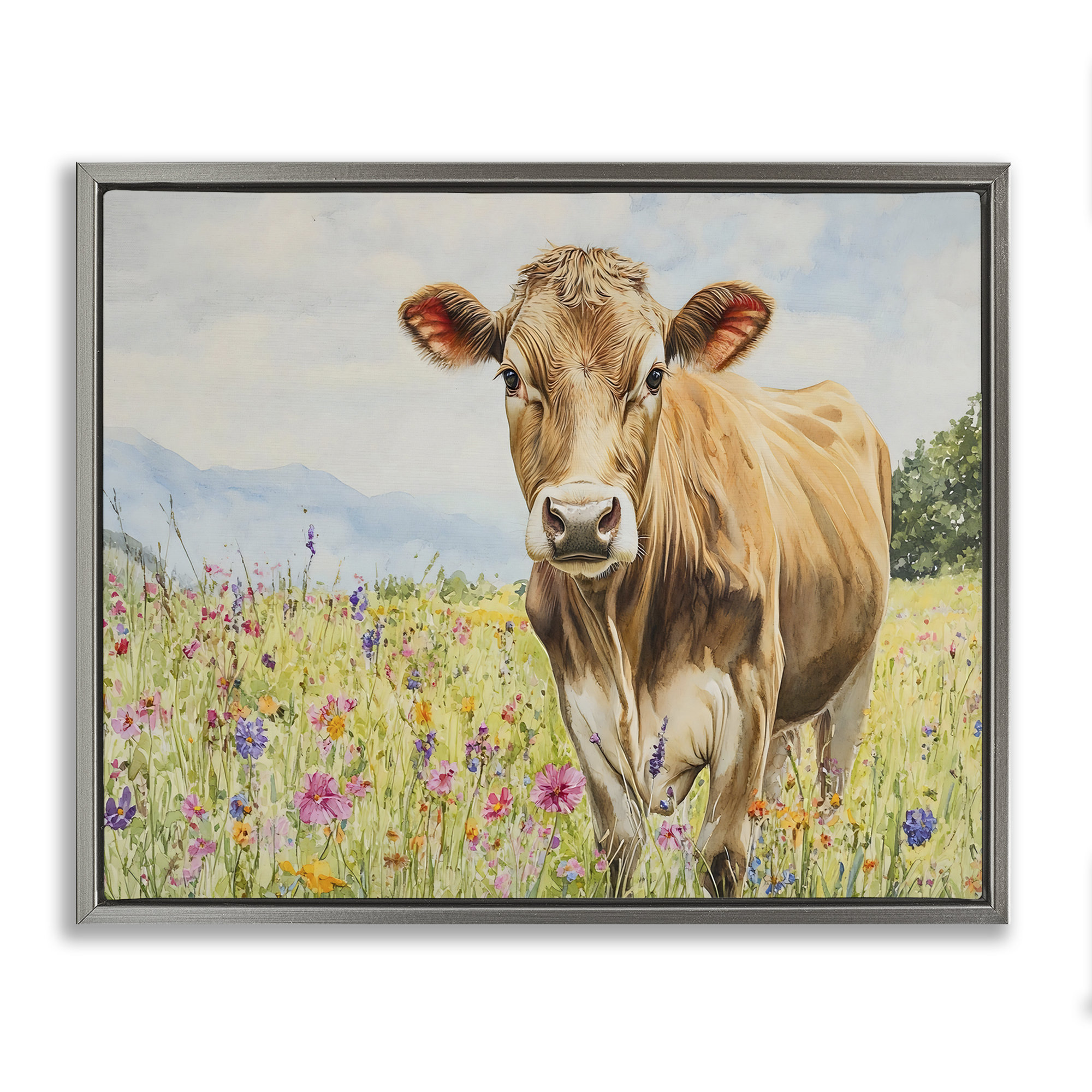 Ophelia & Co. Swiss Cow in Meadow Floater Canvas Wall Art, design by ...
