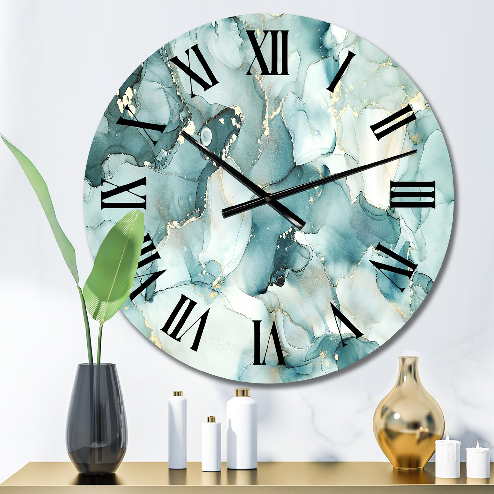 East Urban Home Blue Luxury Abstract Fluid Art I - Modern Wall Clock ...