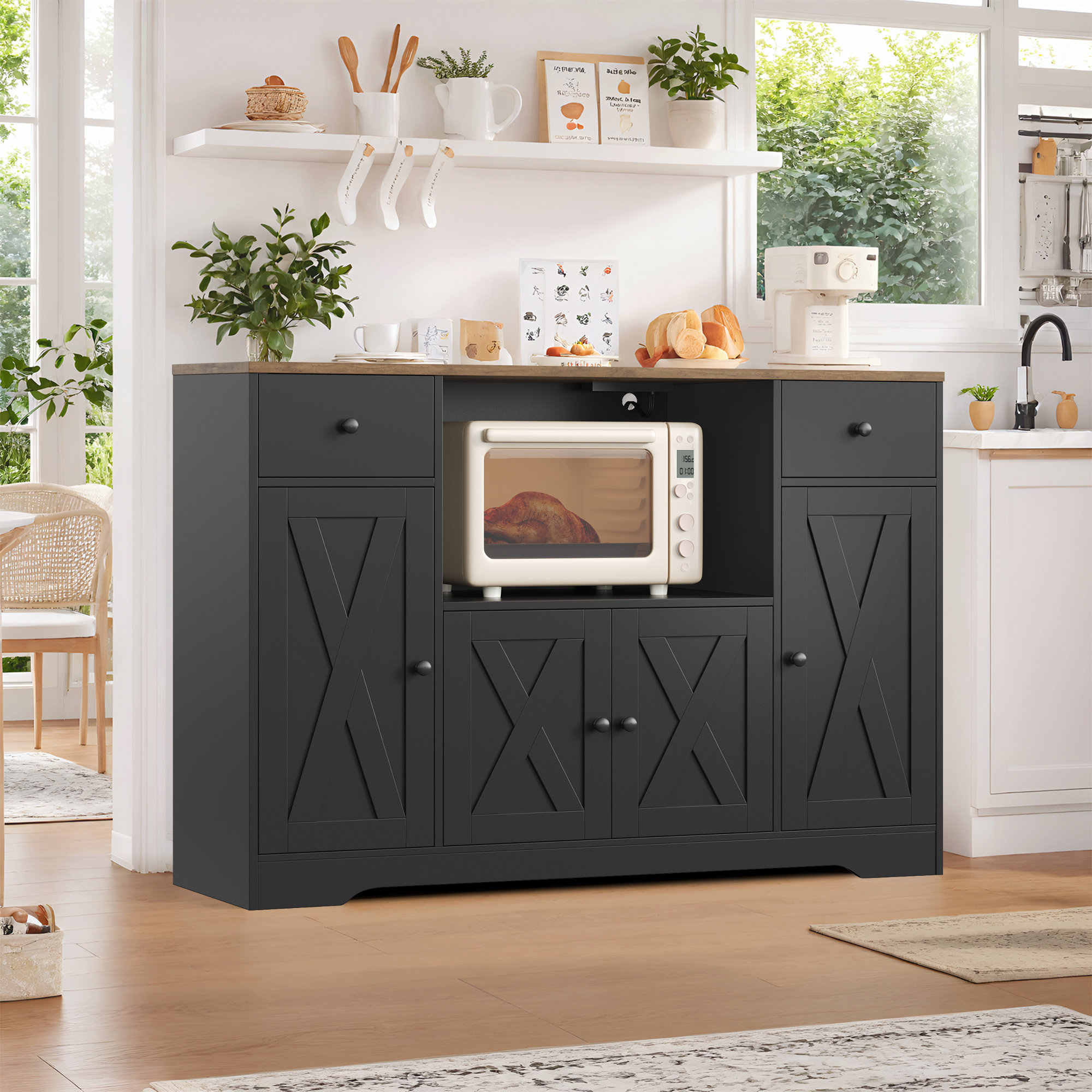 HOMECHO Armoire à micro-ondes 47,2 "avec station de charge et 2 tiroirs ...