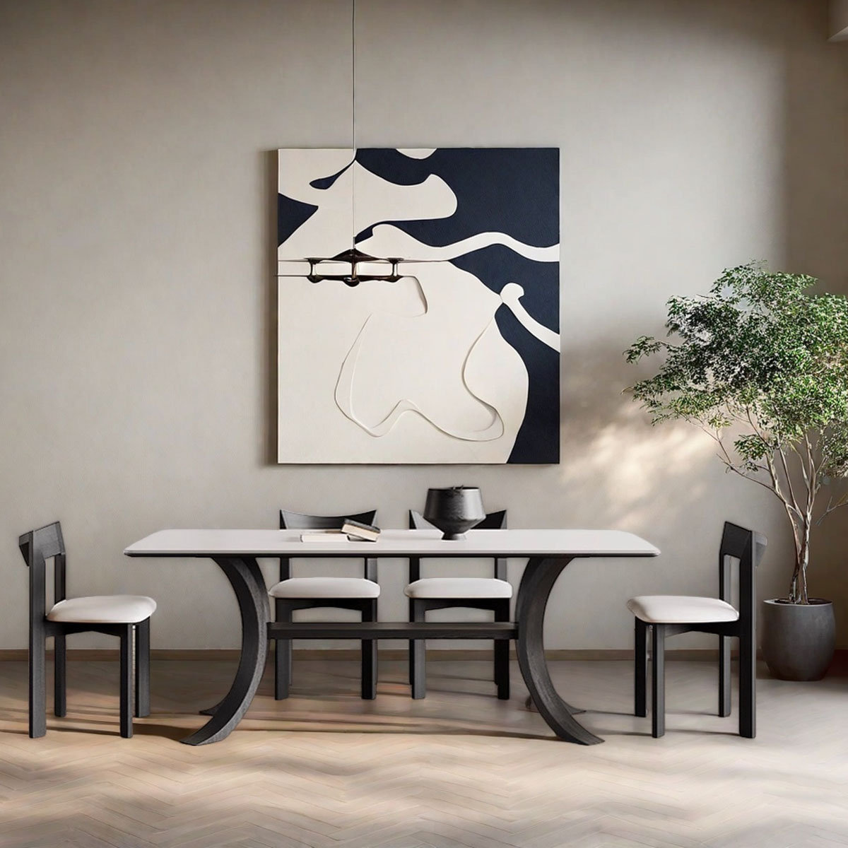 RESROS Modern Slate-Top Dining Table w/Solid Wood Legs | Wayfair