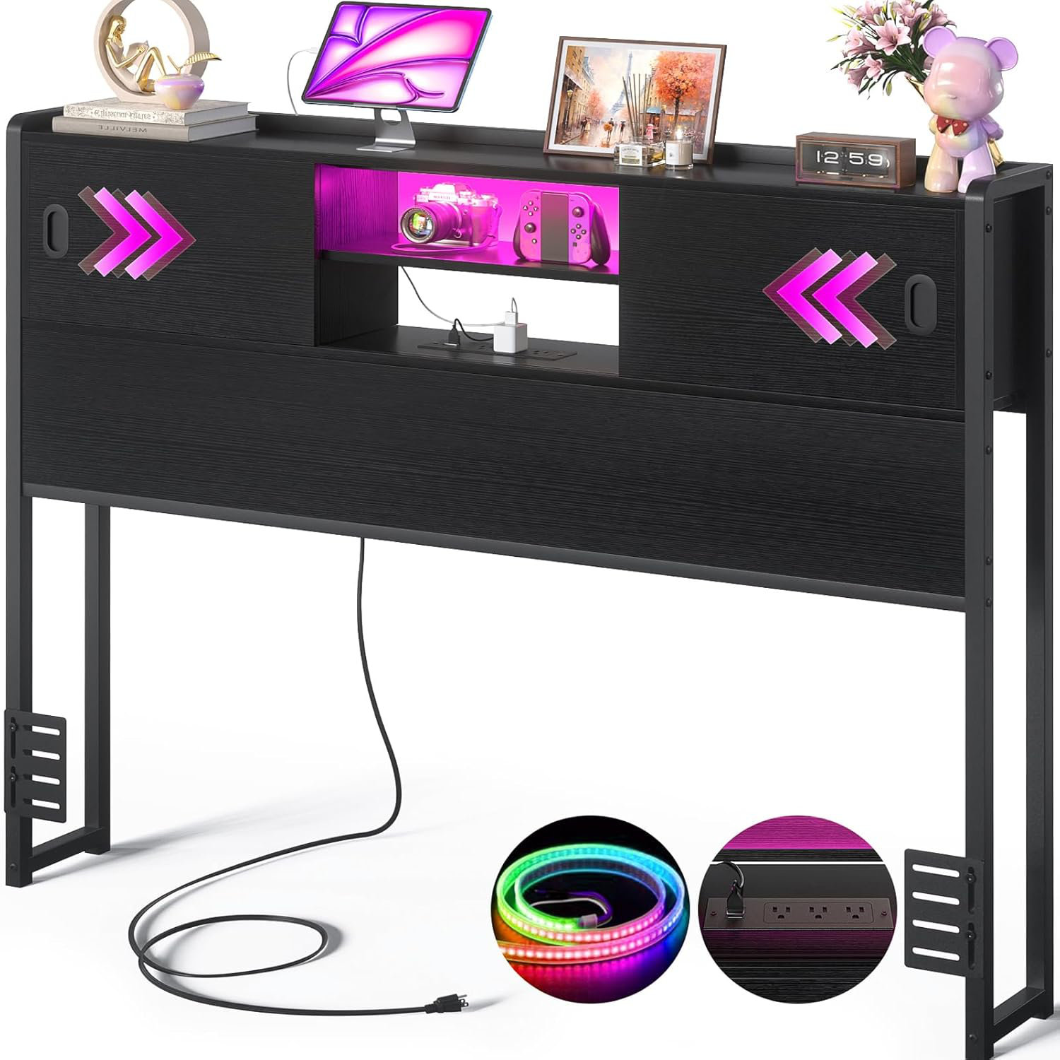 Brayden Studio Headboard For Full Size Bed With Storage Sturdy Bookcase ...