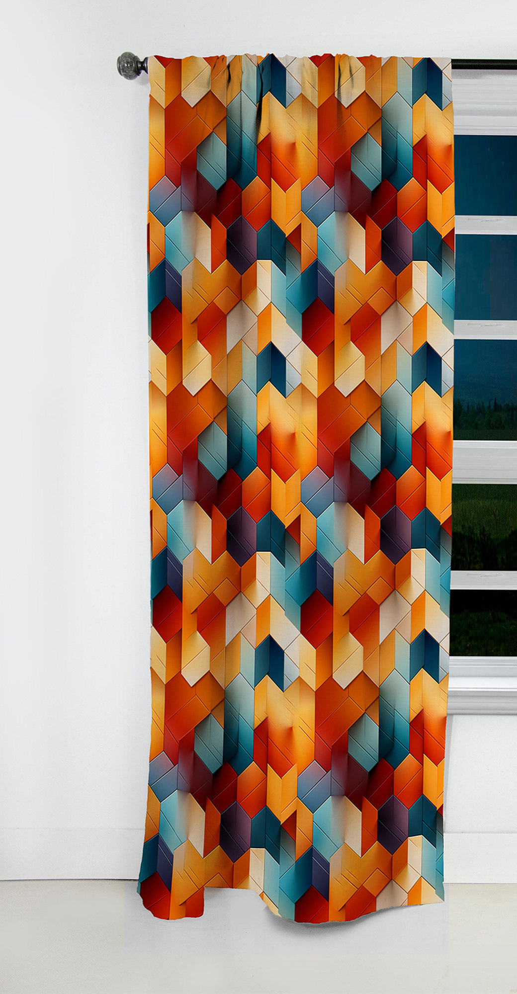 Design Art Chromatic Tiles I - Abstract Geometric Curtain - Blackout ...
