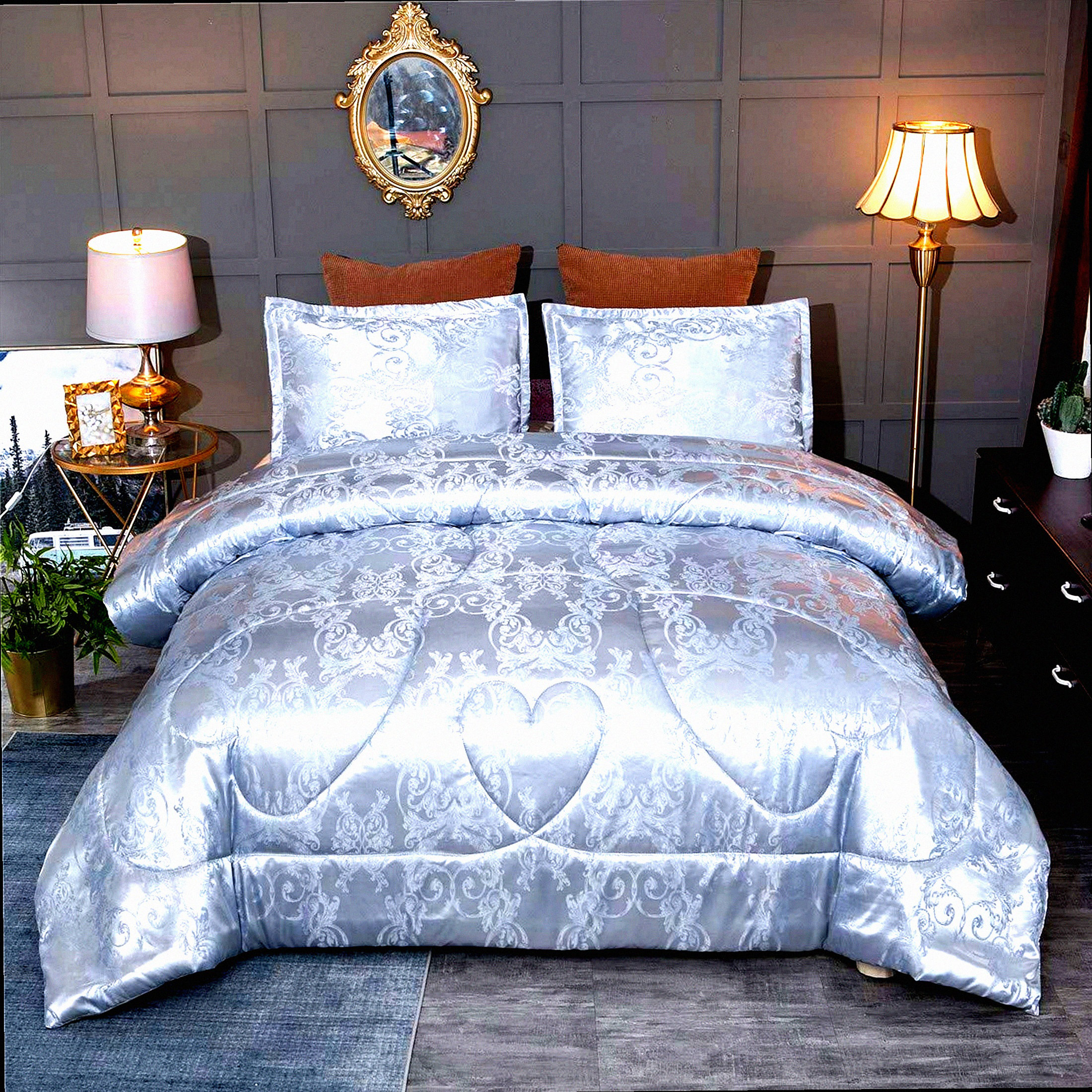 Canora Grey Silver Silk Comforter Set - Queen Size All Season ...