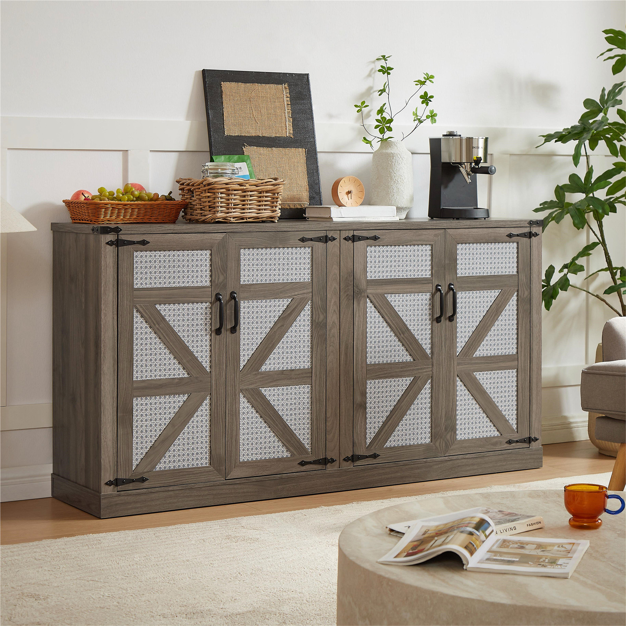 Gracie Oaks Versatile Four-Door Storage Cabinet with Stylish Design for ...