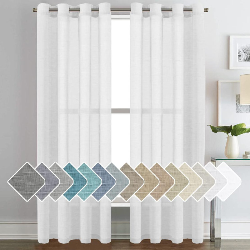 Ebern Designs Hywell Soft Linen Plaid Semi-Sheer Grommet Curtain Panels ...