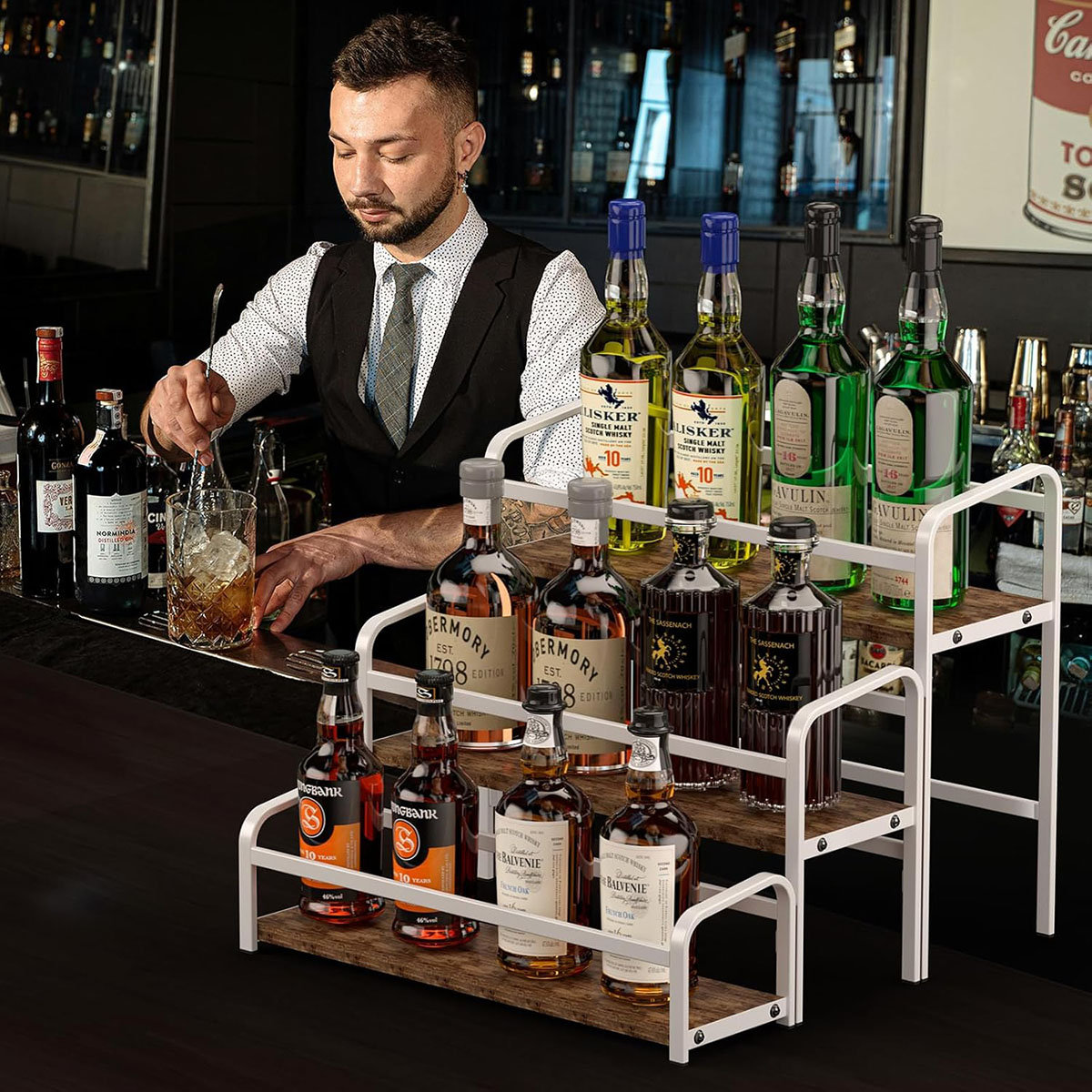 17 Stories 3-Tier, 12 Bottles Capacity Coffee Syrup Rack, Syrup Stand ...