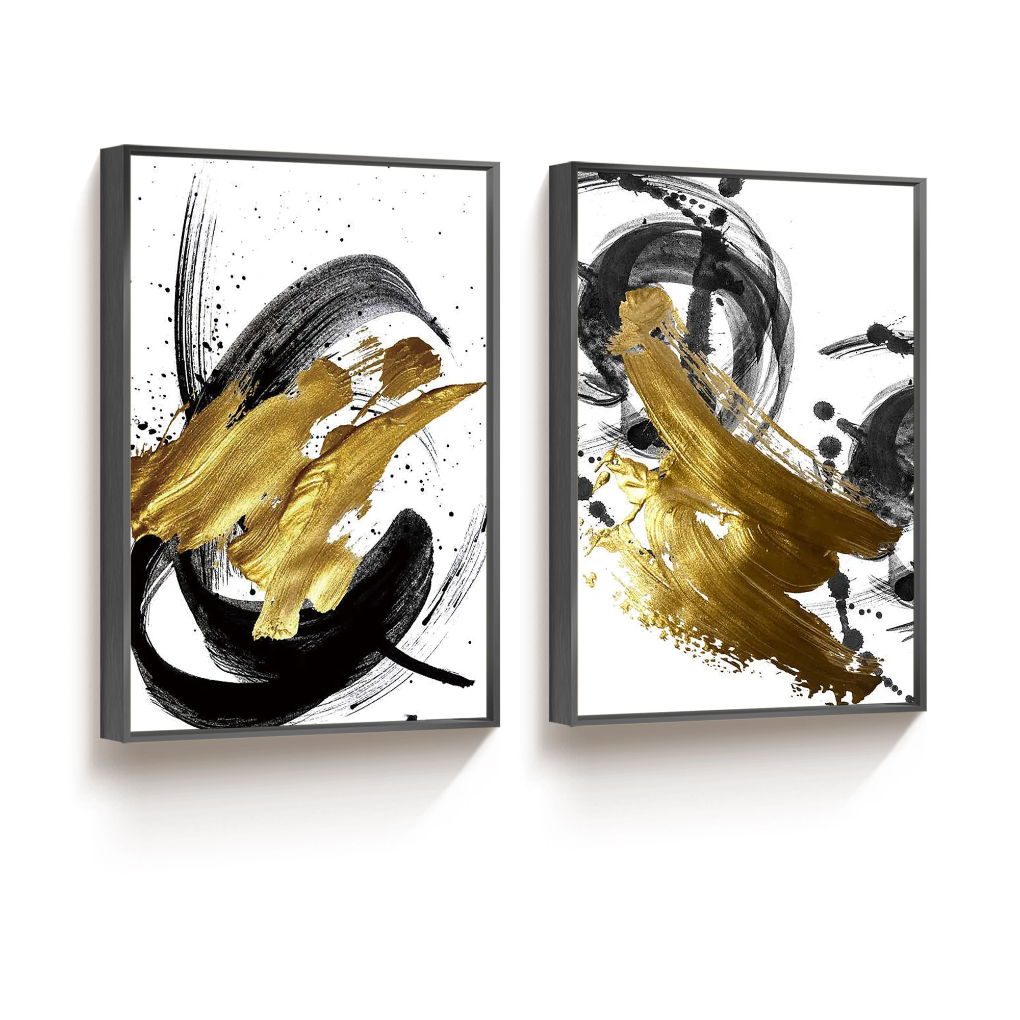 Mercer41 Luxury Aluminum Frame Canvas Art 2 Pieces Geometric Abstract ...