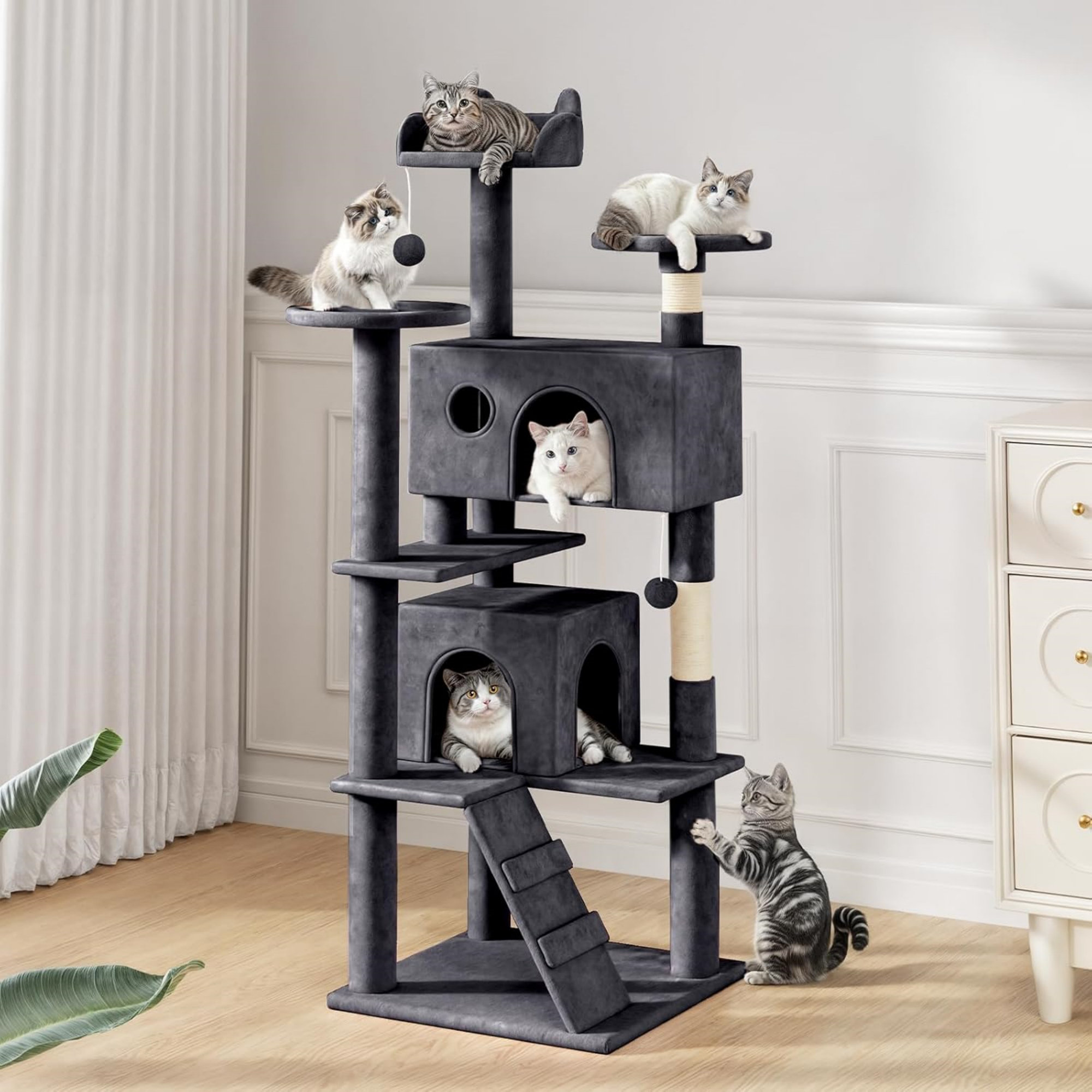 Archie & Oscar™ 54 Inch Cat Tree Tower With 2 Cat Condo, Cat Tower With ...