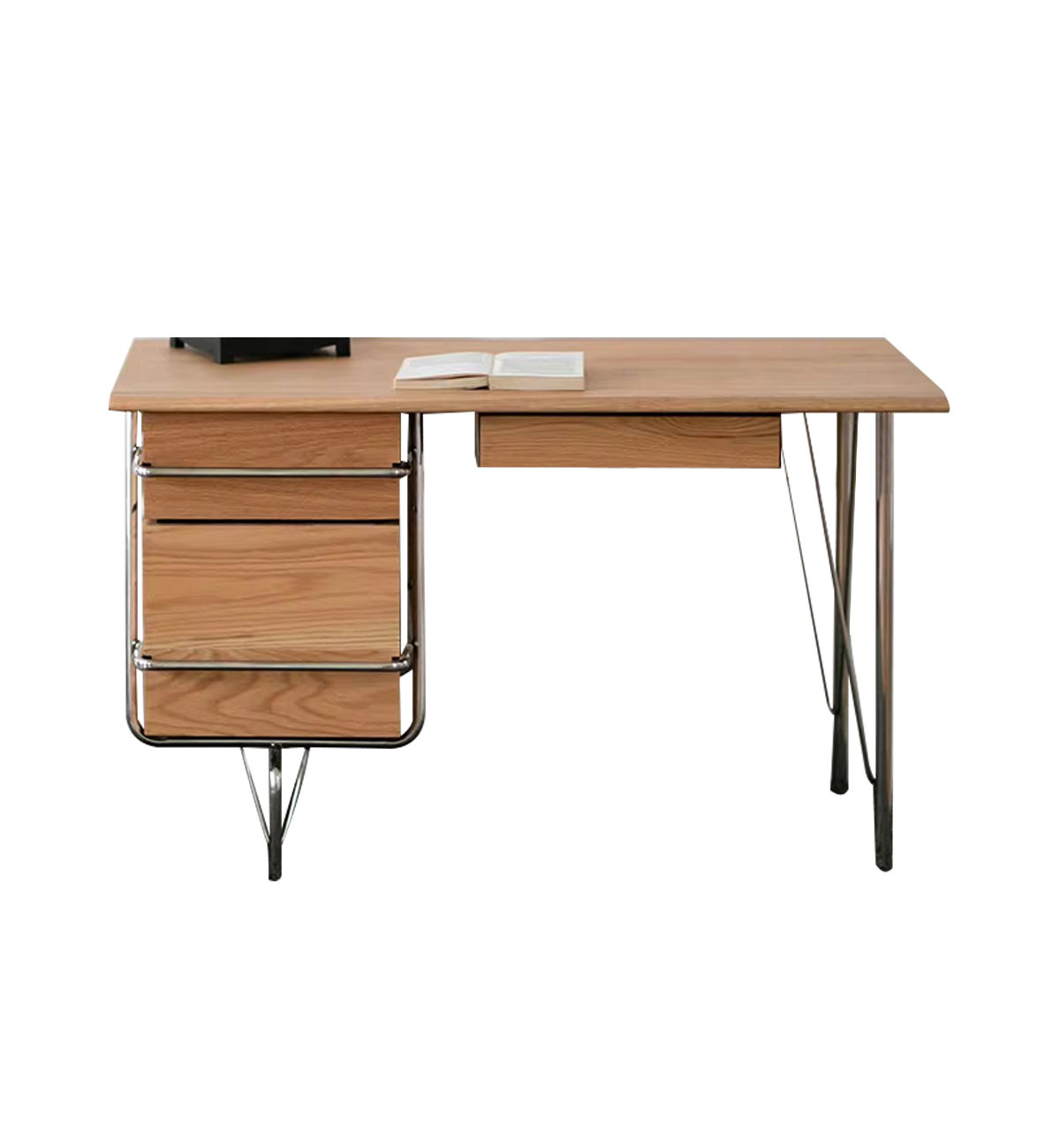 EliteFurnishings Brown Rectangular Solid Wood + Stainless Steel desks ...