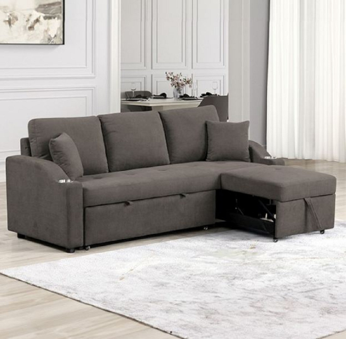 Latitude Run® Rye Contemporary Gray Fabric Sofa Set With Pull-out ...