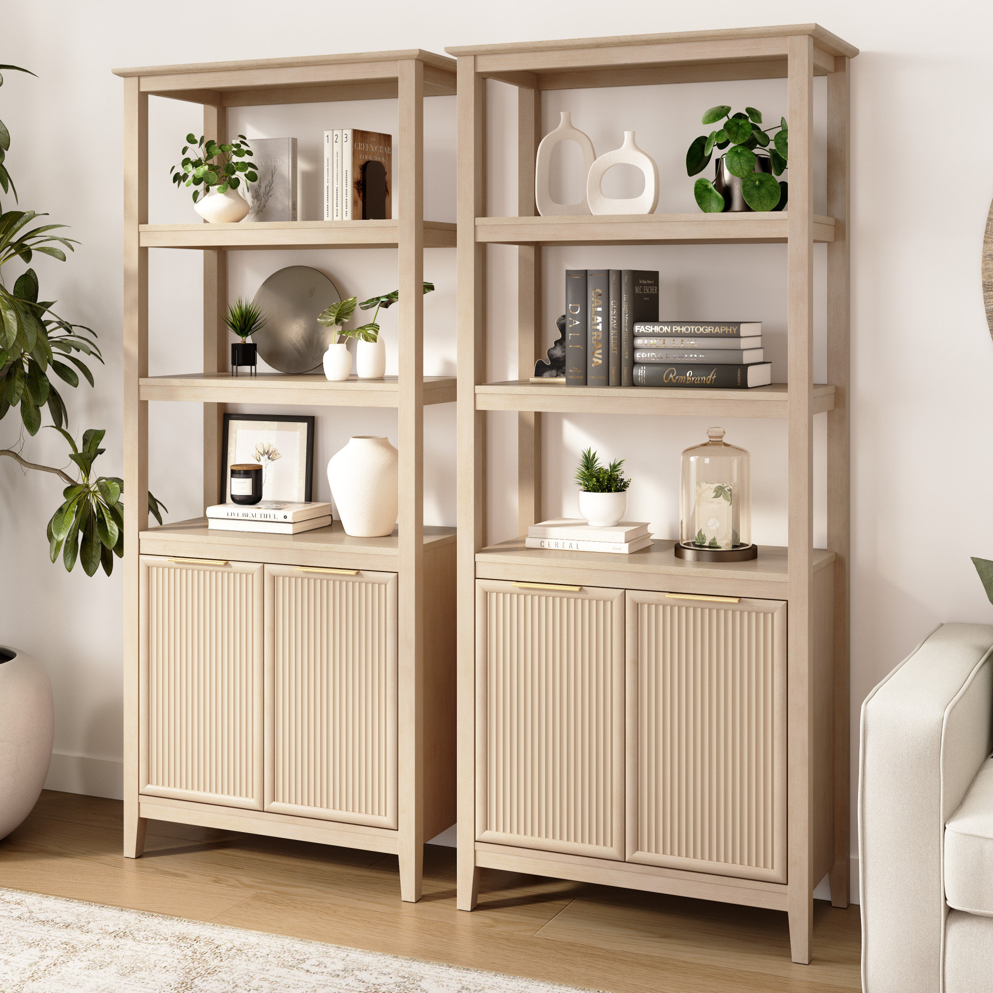 Ebern Designs Bush Home Camille Fluted 5 Shelf Bookcase With Doors ...