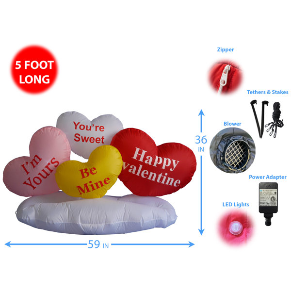 The Holiday Aisle® 5 Foot Long Lighted Happy Valentine's Day Inflatable ...