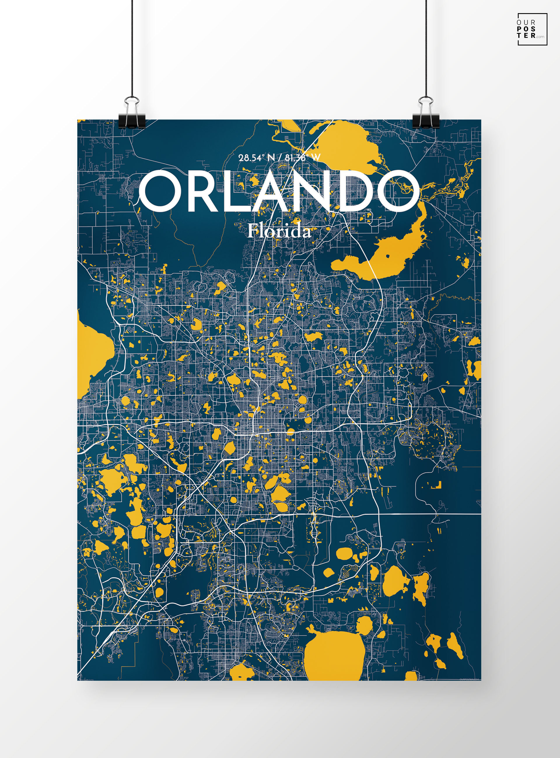 OurPoster.com 'Orlando City Map' Graphic Art Print Poster in Amuse ...