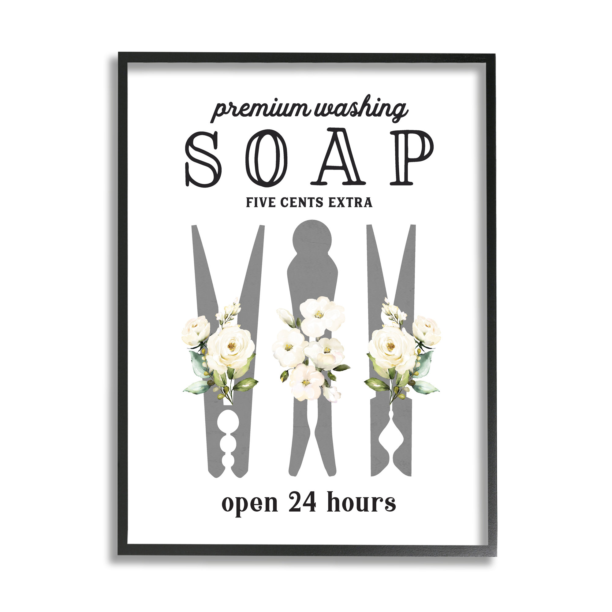 Stupell Industries " Floral Clothespin Silhouette Vintage Script Soap ...