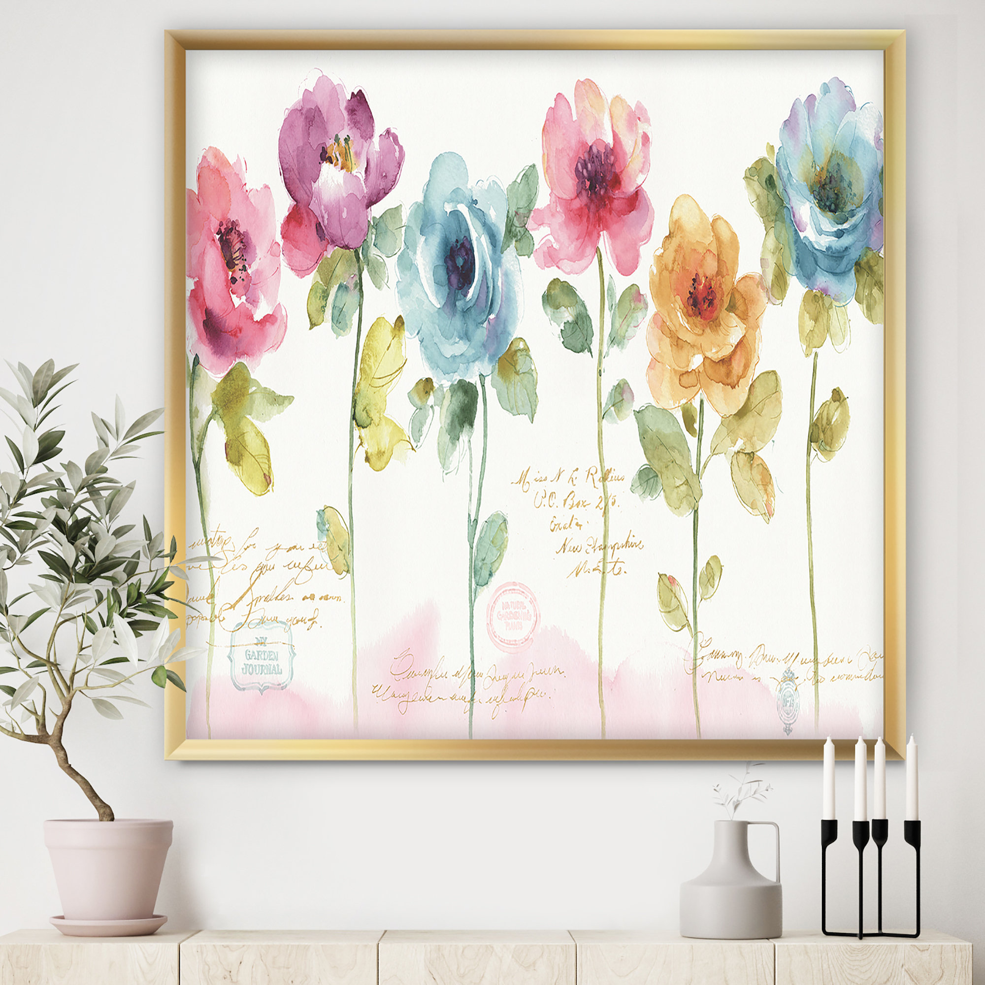 East Urban Home 'Handpainted Rainbow Coloured Cottage Roses' Picture ...