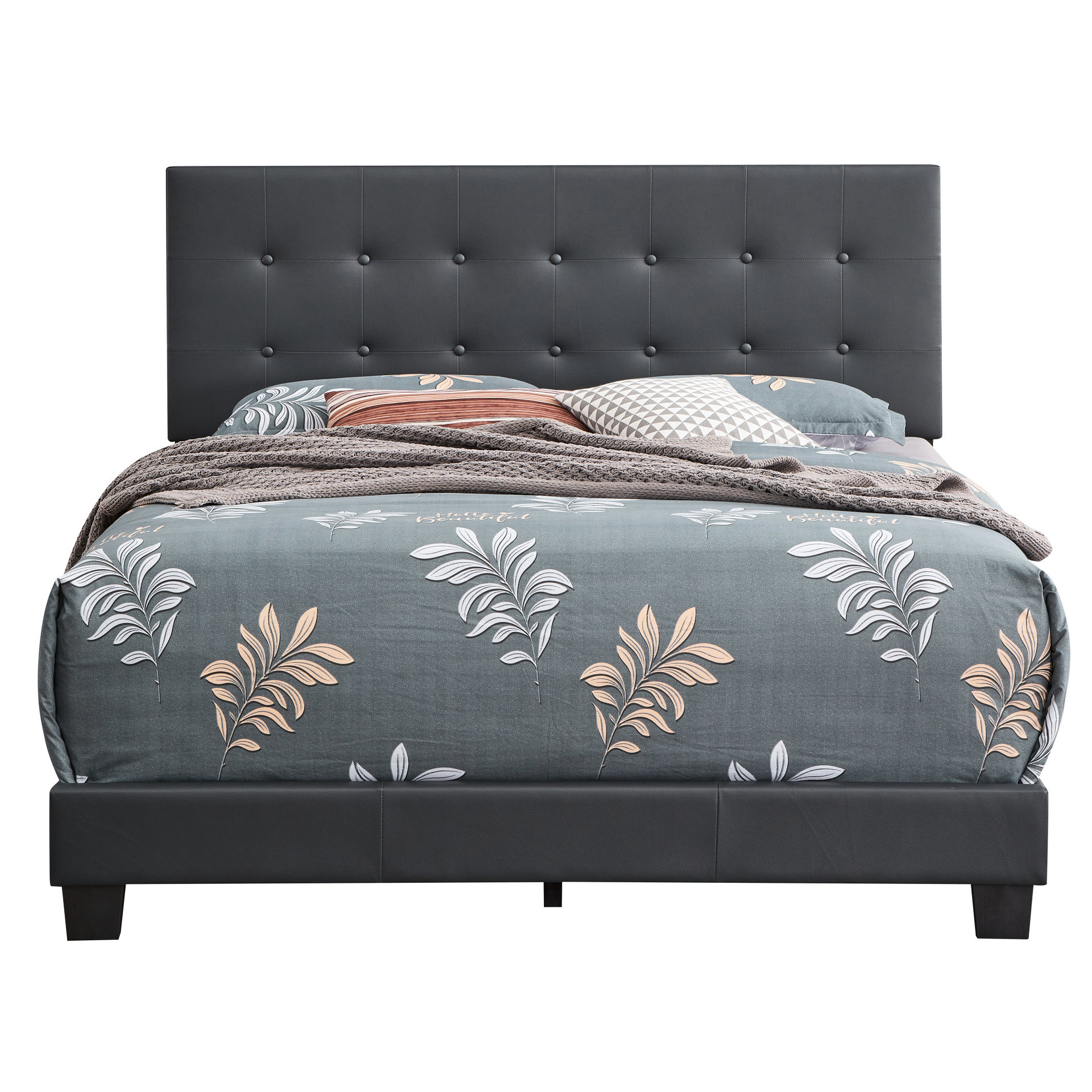 Latitude Run® Foam Padded Dark Grey Queen Bed With Stylish Pu - G1306 ...