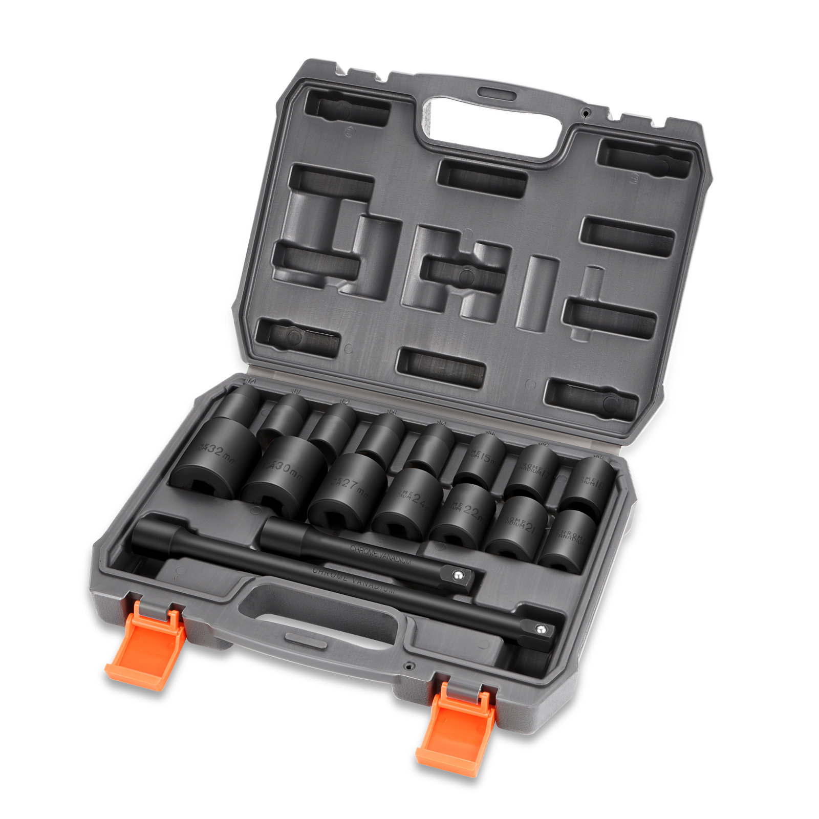 Ebern Designs 17-Piece Metric Impact Socket Set, Chrome Vanadium Steel ...