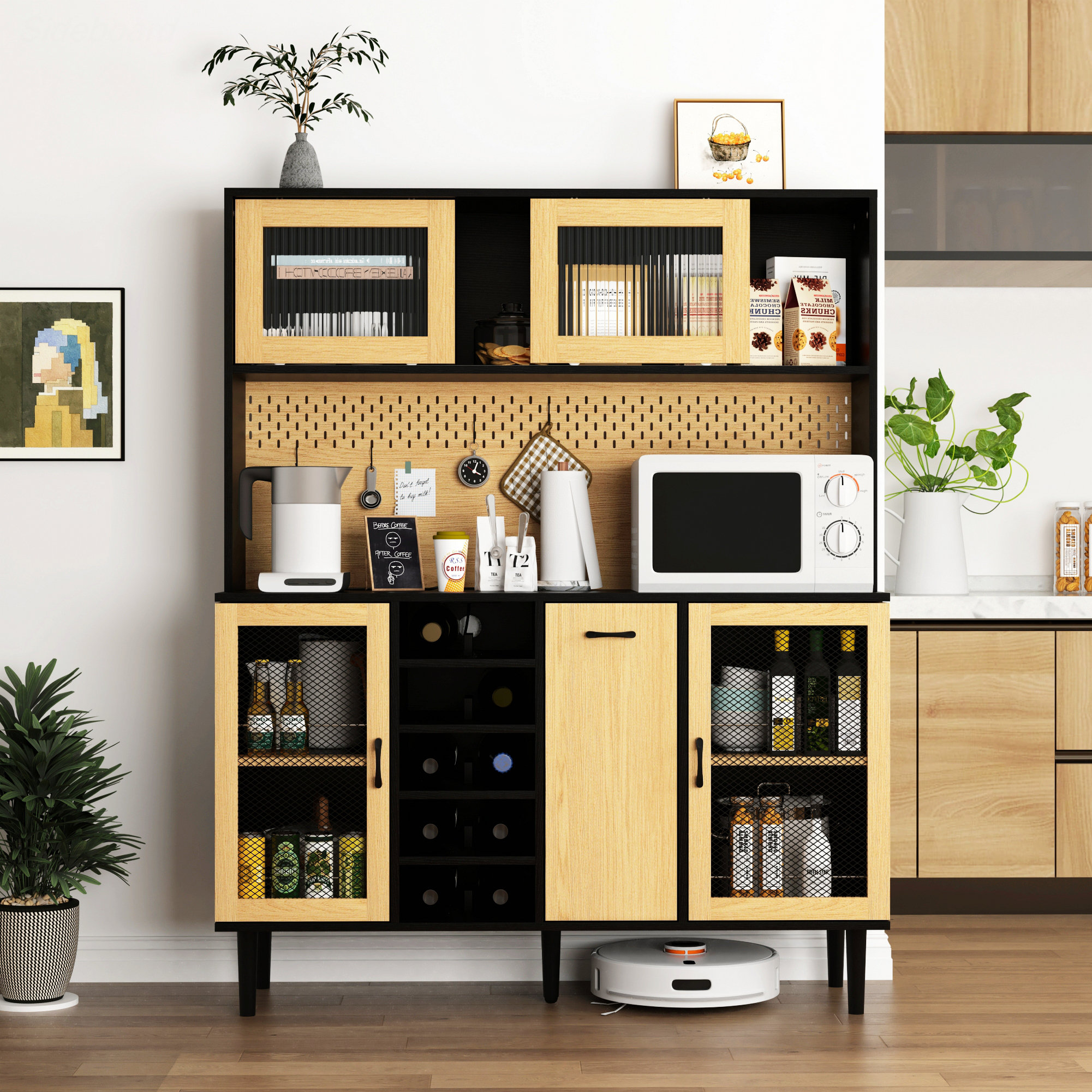 Ebern Designs Sideboard Cabinet With Power Outlet, Coffee Bar Cabinet ...