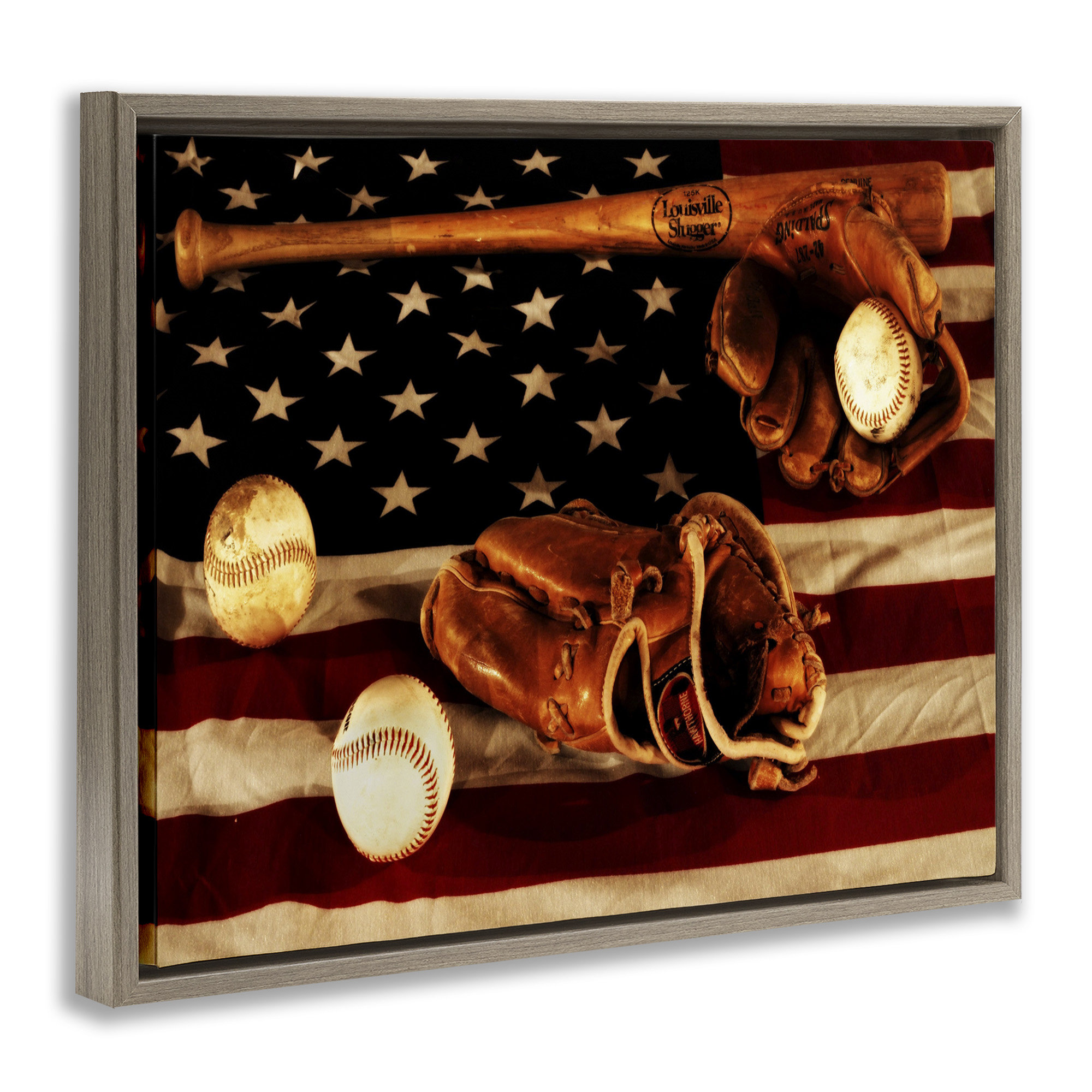 17 Stories Vintage American Flag Baseball Sports Rustic Photo Canvas ...